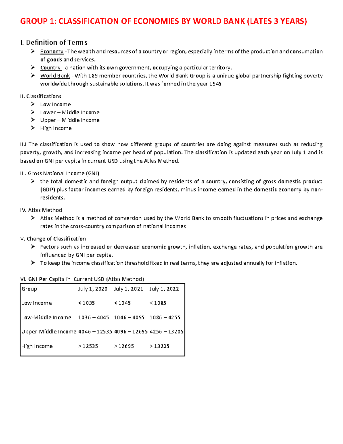 Econdev-compiled-reports - GROUP 1: CLASSIFICATION OF ECONOMIES BY ...