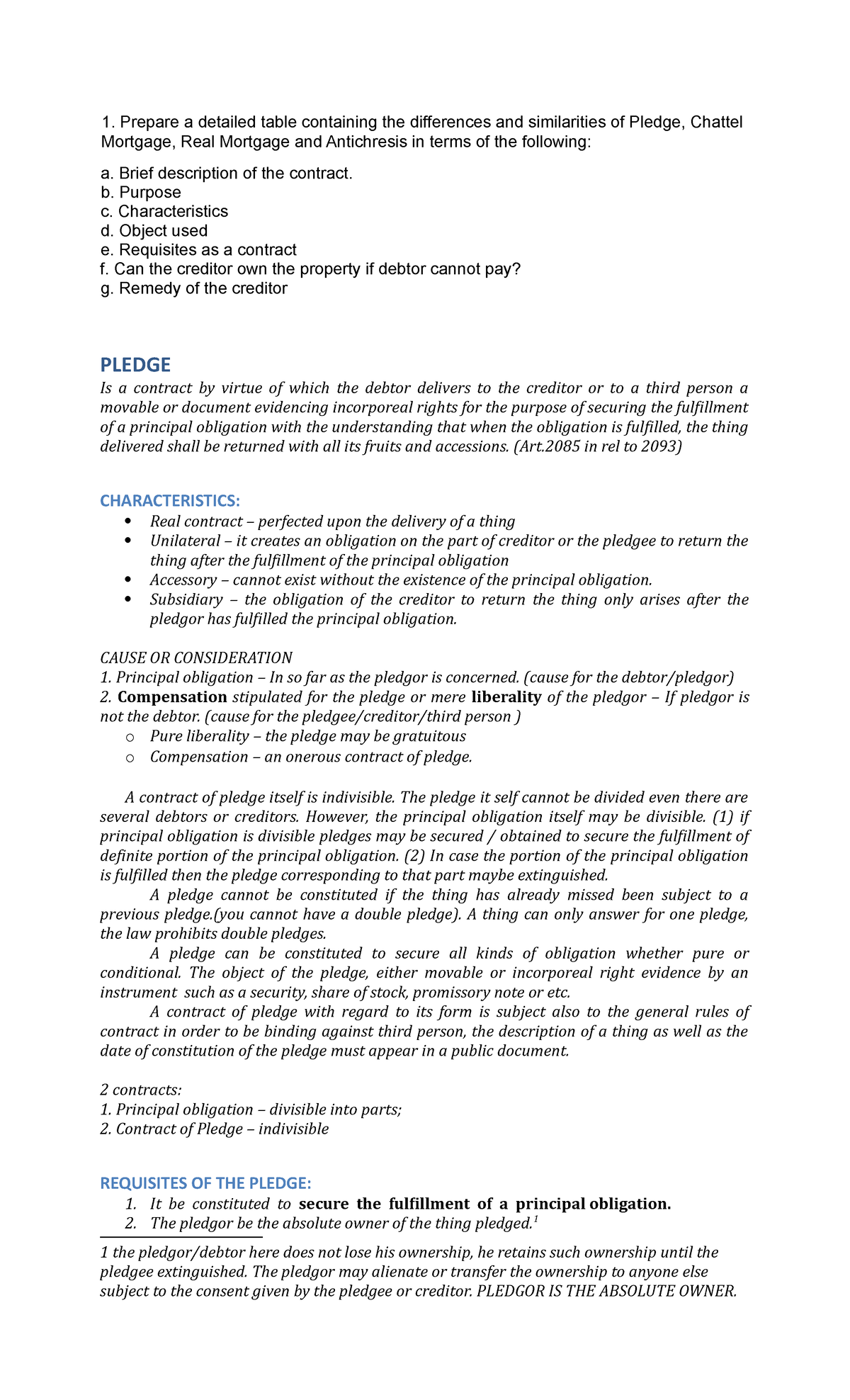 Pledge - Denz Romar delos Santos - Prepare a detailed table containing ...