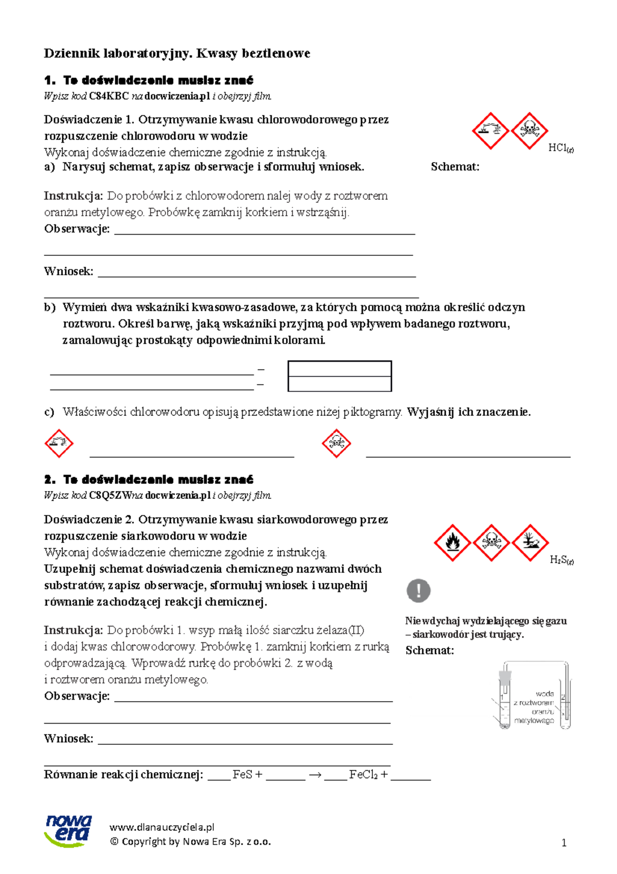 Dziennik laboratoryjny 1 kwasy beztlenowe - Dziennik laboratoryjny ...