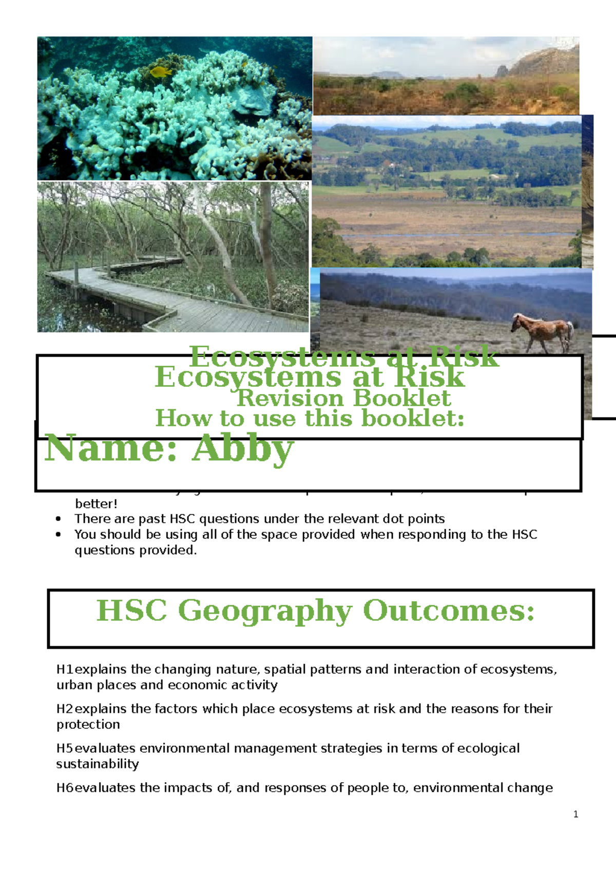 Ecosystems at Risk Study guide Part A - Use this booklet as your note ...