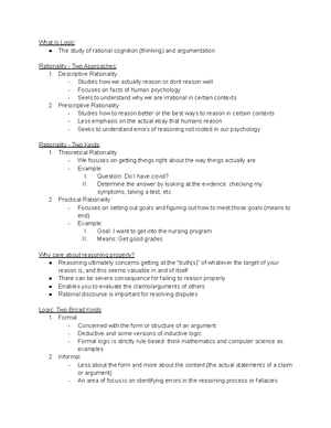 Intro to Logic Preliminary Remarks - What is Logic: The study of rational cognition (thinking ...