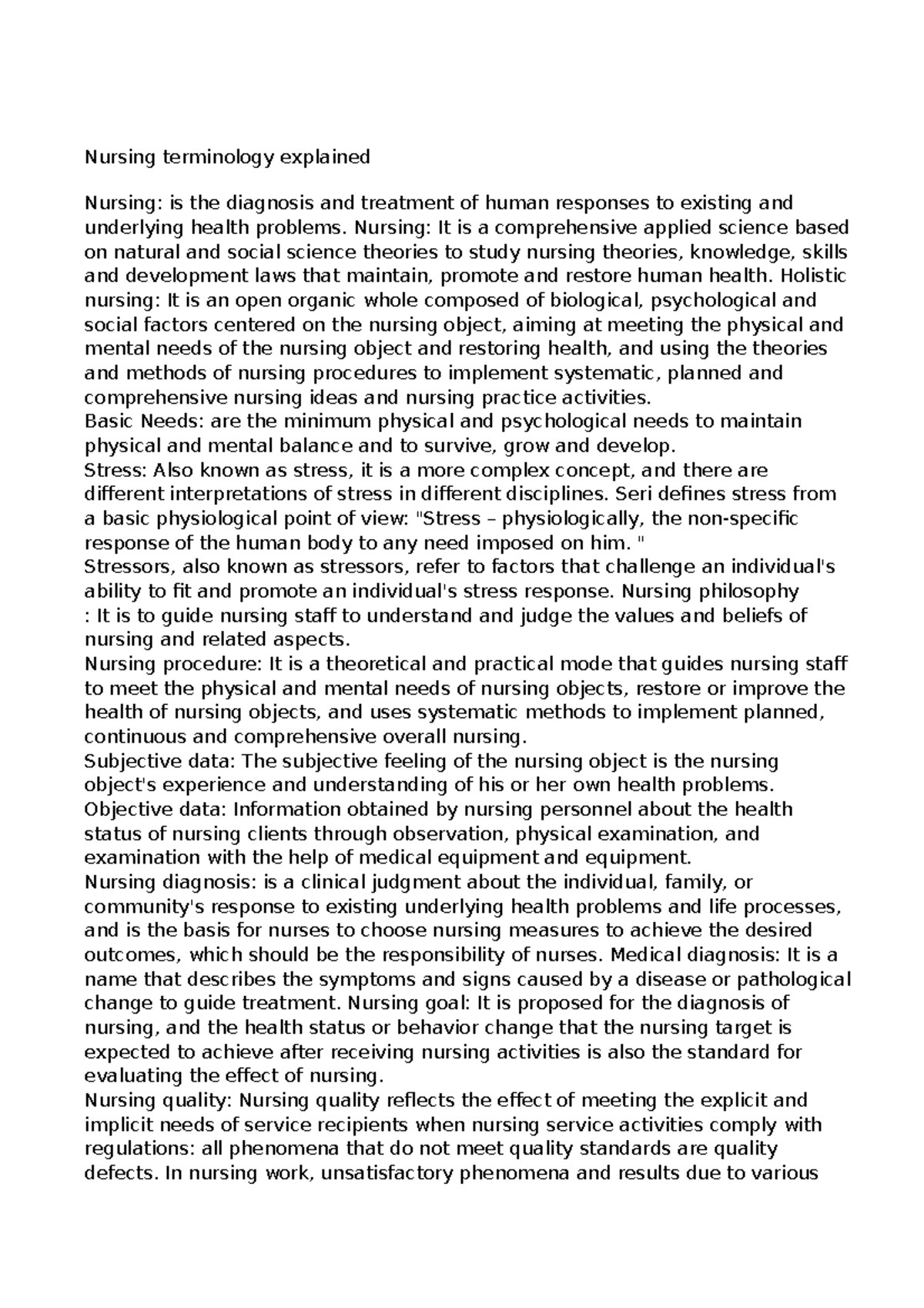 Nursing terminology explained NURS222 - Nursing terminology explained ...