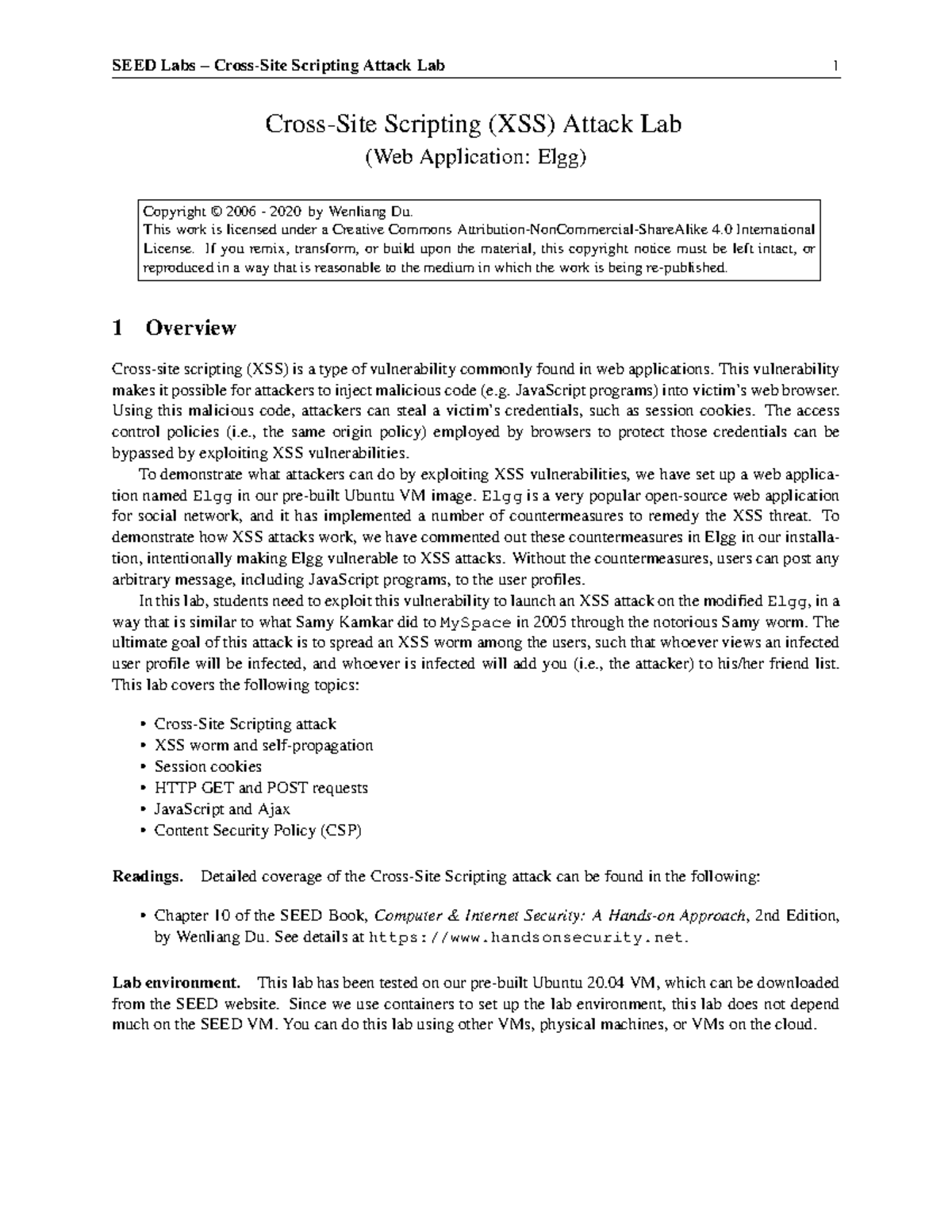 Web XSS Elgg - Cross-site Scripting Attack Lab Launching XSS attack on web application. - Studocu