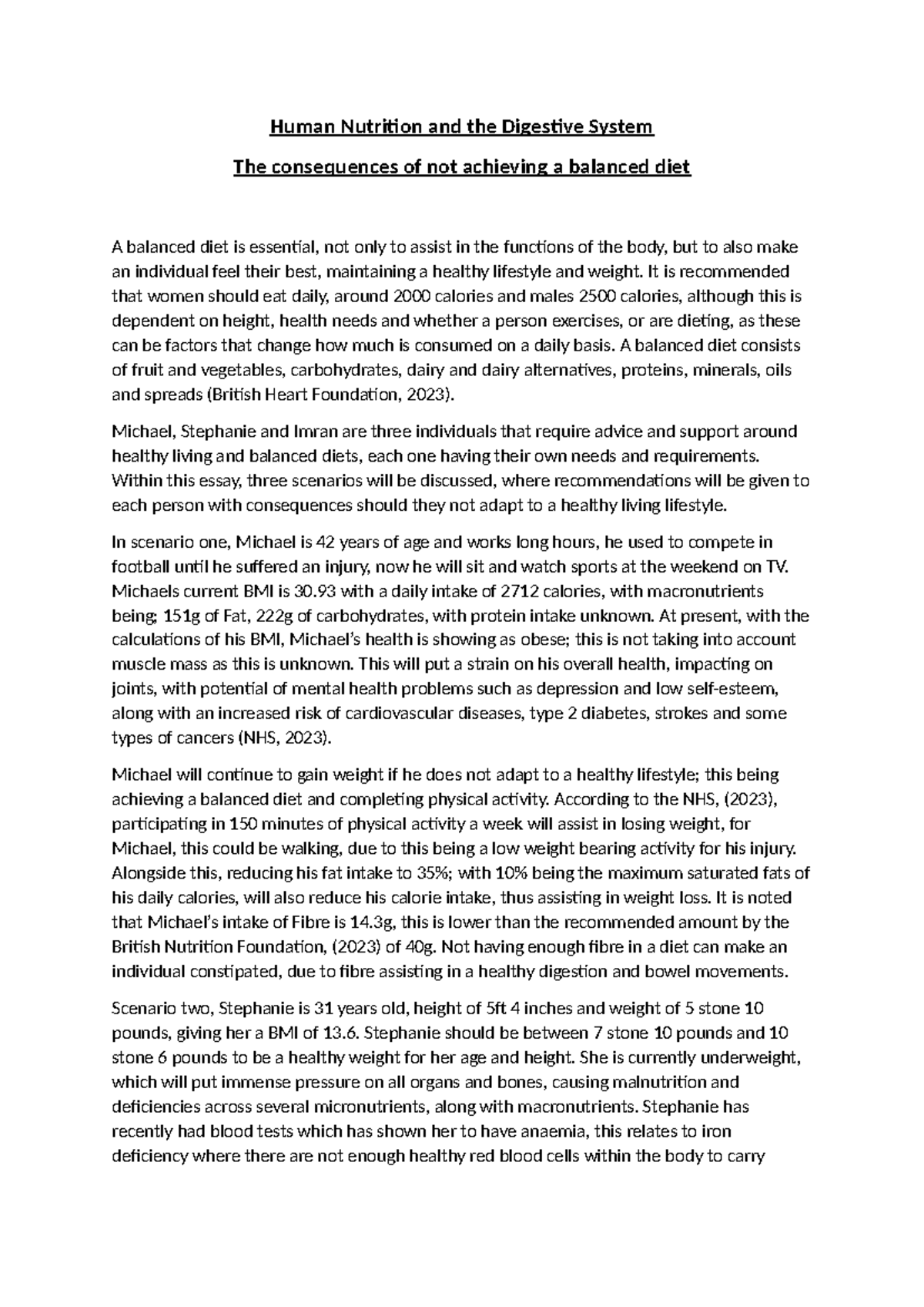 Unit 9 - Human Nutrition and the Digestive System - Essay - Human ...