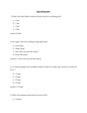 Questionnaire on Environment and Road Safety - Questionnaire on ...