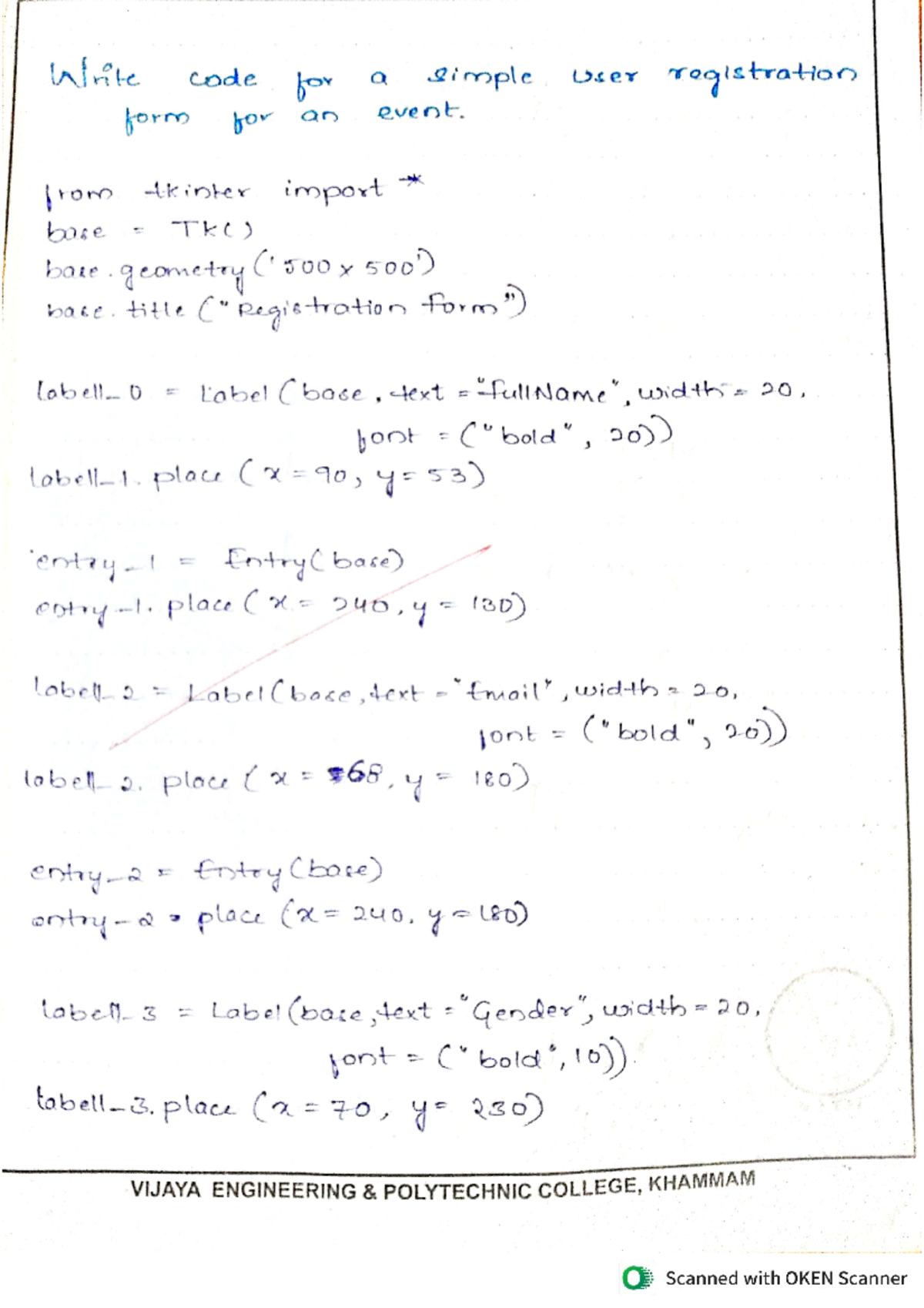 Devops Lab Manual Write Code For A Simple User Registration Form For An Event From Tkinter