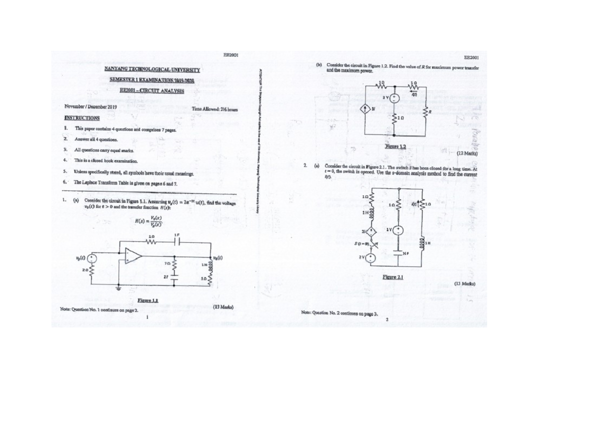 NOV DEC 2019 - circuit analysis - EE2001 - Studocu