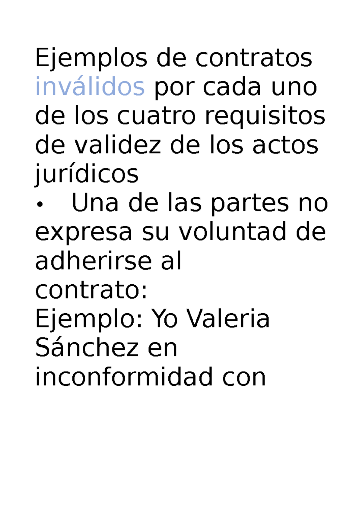 Ejemplos de contratos inválidos por cada uno de los cuatro requisitos ...