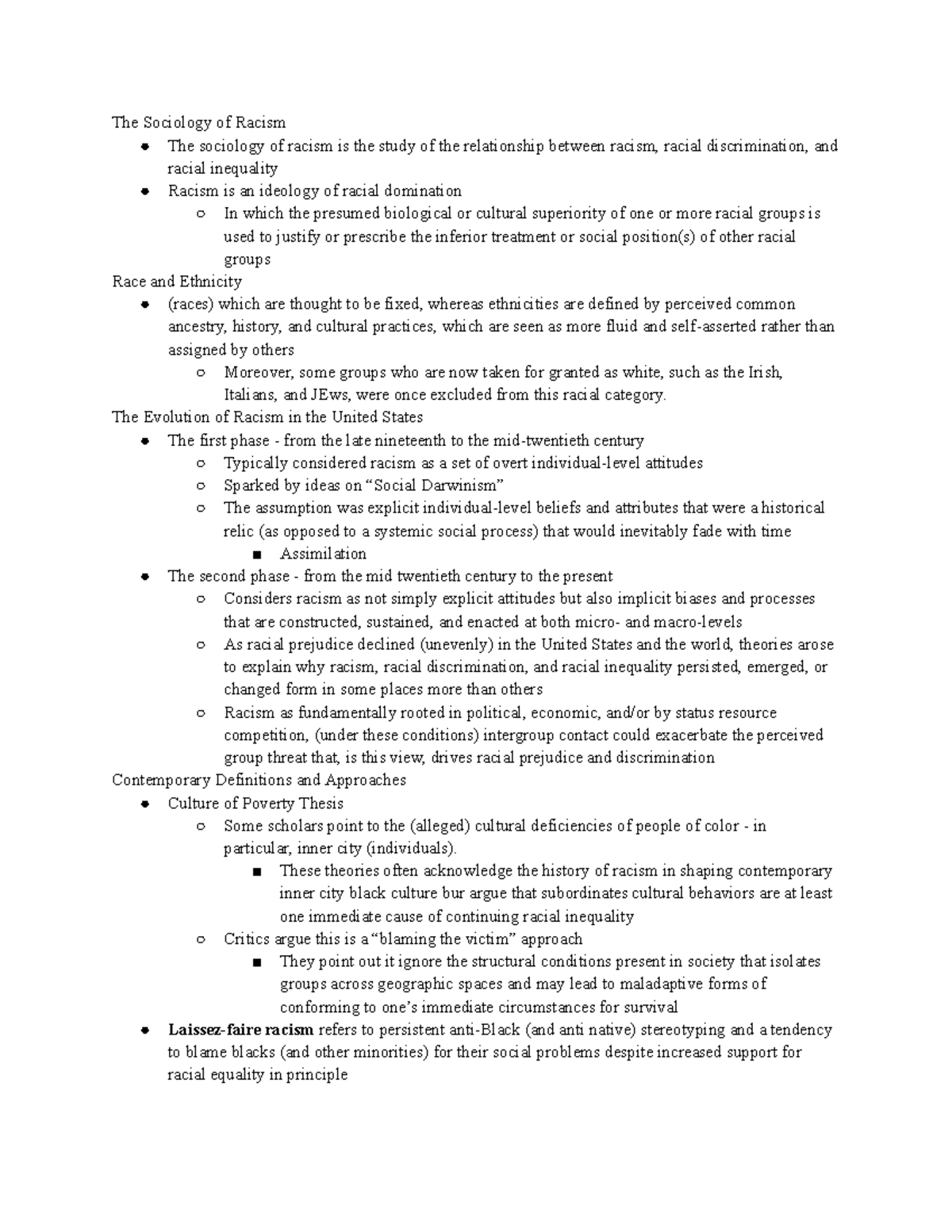 Sociology of Racism - The Evolution of Racism in the United States The ...