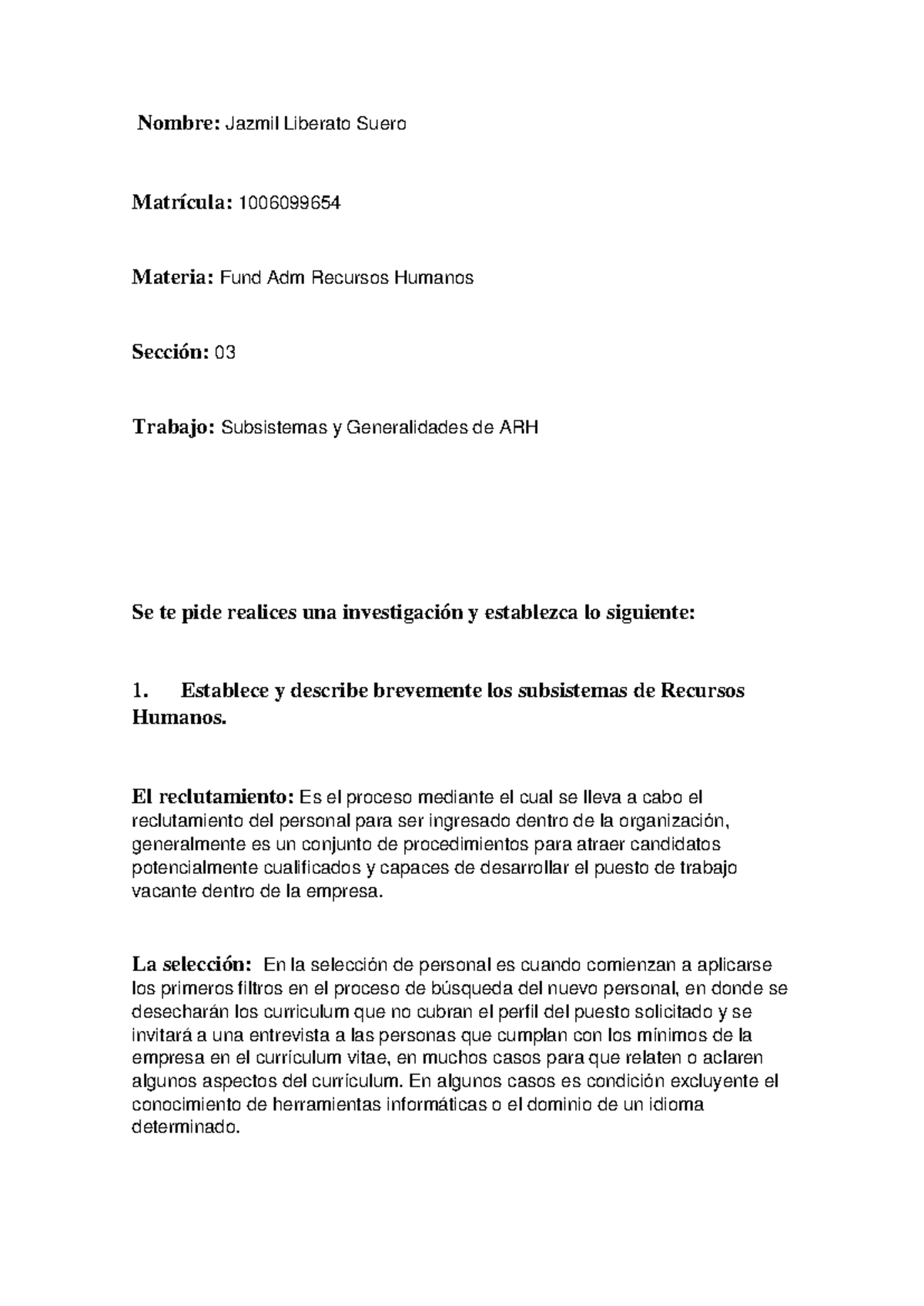 Jazmil Liberato Suero Recursos Humanos Tarea 1.2 - Nombre: Jazmil ...