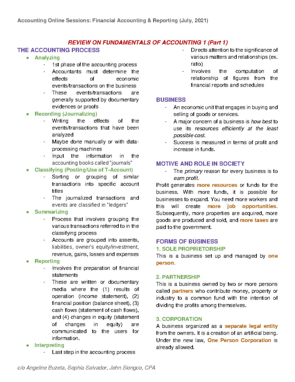 Handout - Accounting for a Service Business - REVIEW ON FUNDAMENTALS OF ...