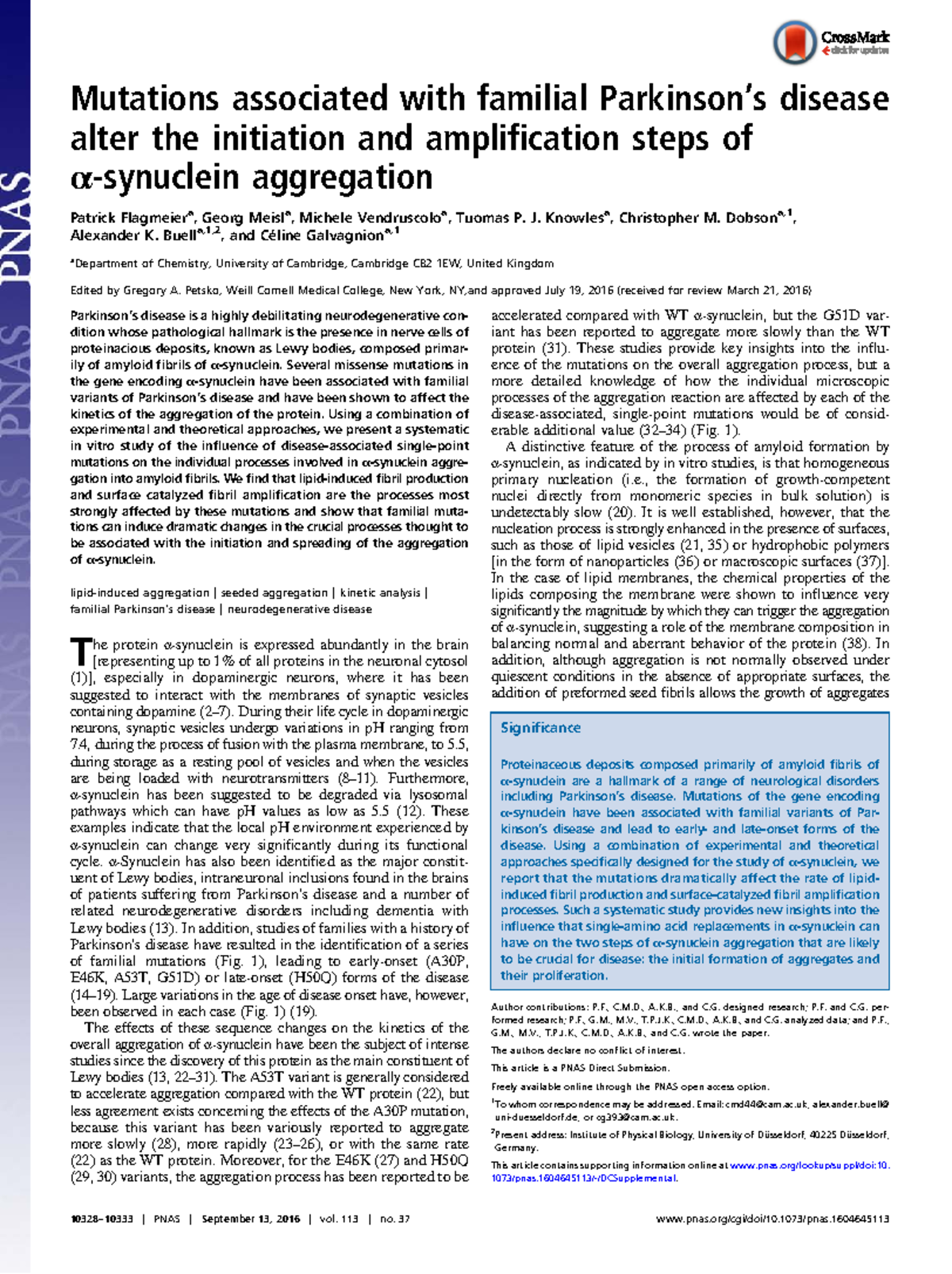 Asyn Flagmeier 2016 - Protein aggregation mechanisms - Fundamentals ...