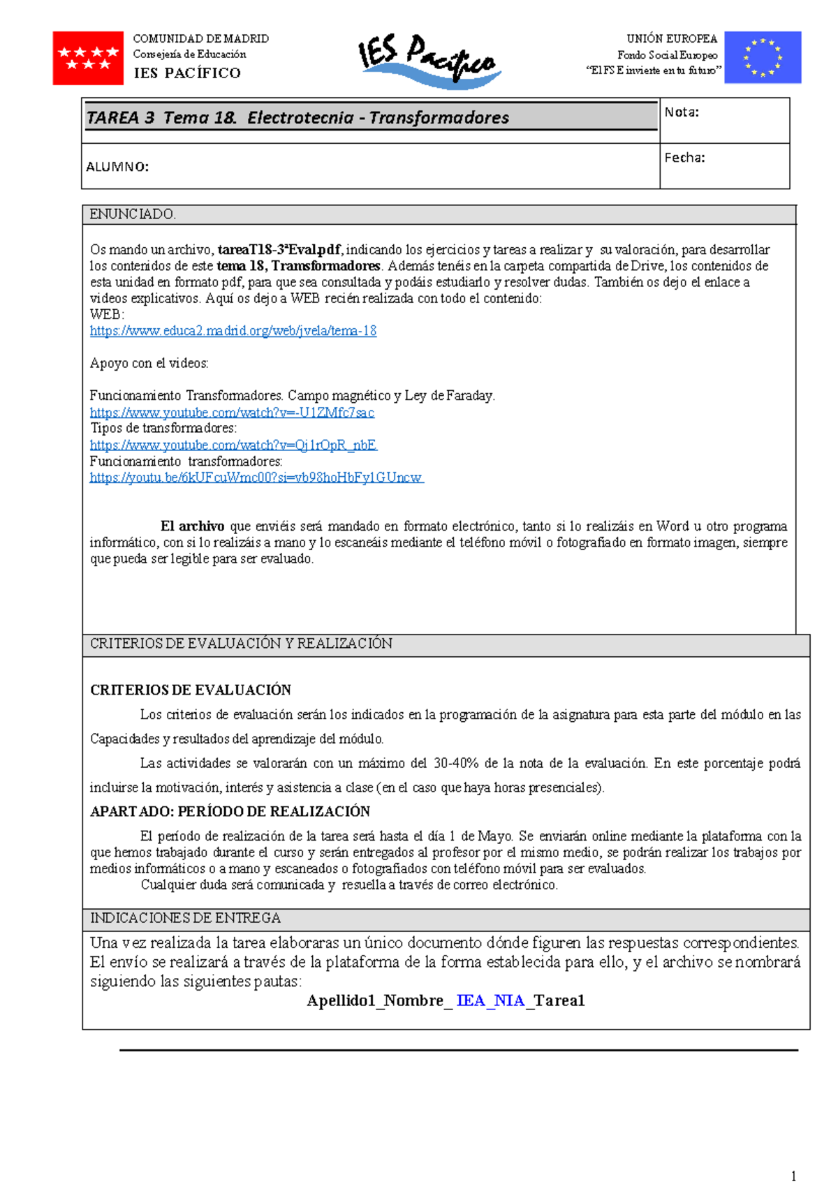 Practica Transformadores - COMUNIDAD DE MADRID Consejería de Educación ...