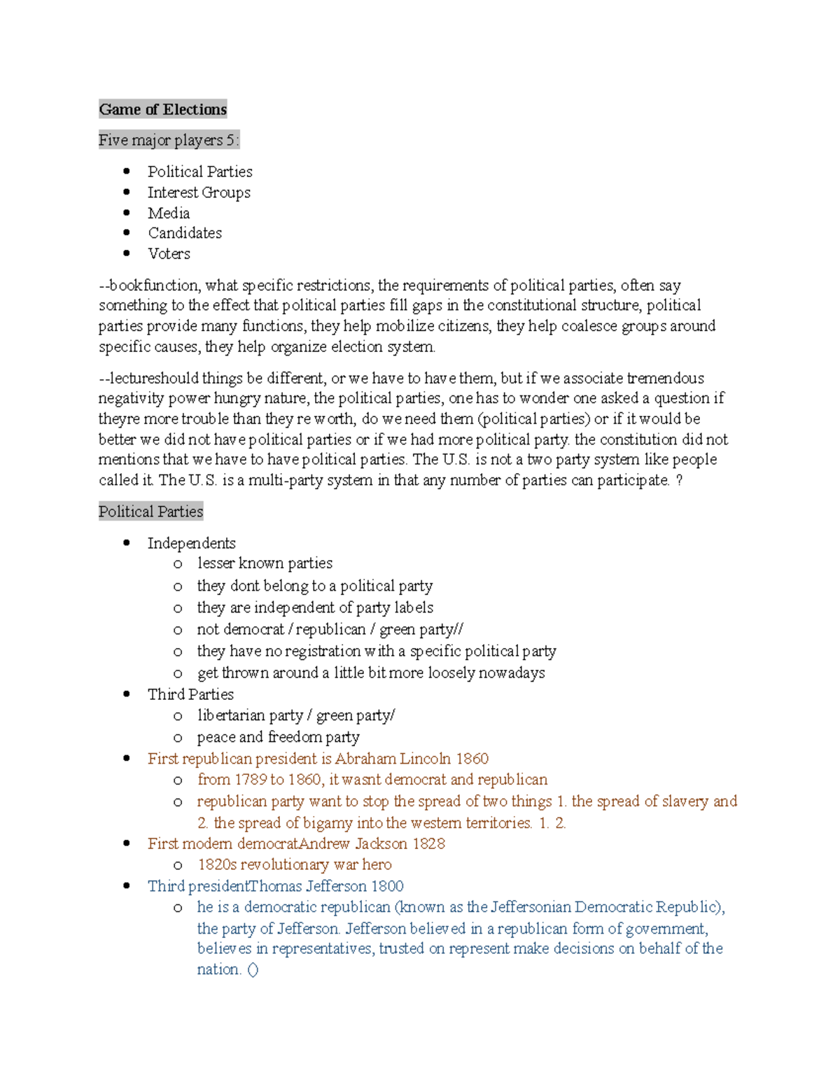 Game of Elections - Political Parties - Game of Elections Five major ...