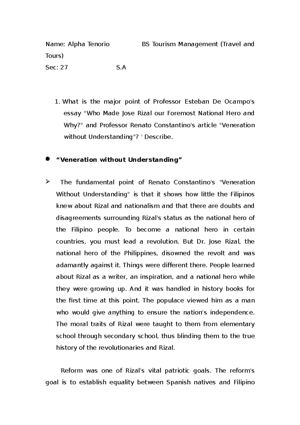 GEDO102 Tenorio 27 SA - Name: Alpha Tenorio BS Tourism Management ...