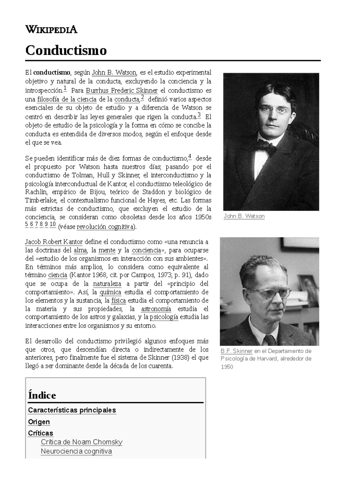 Conductismo W - Psicología - John B. Watson B. Skinner en el ...
