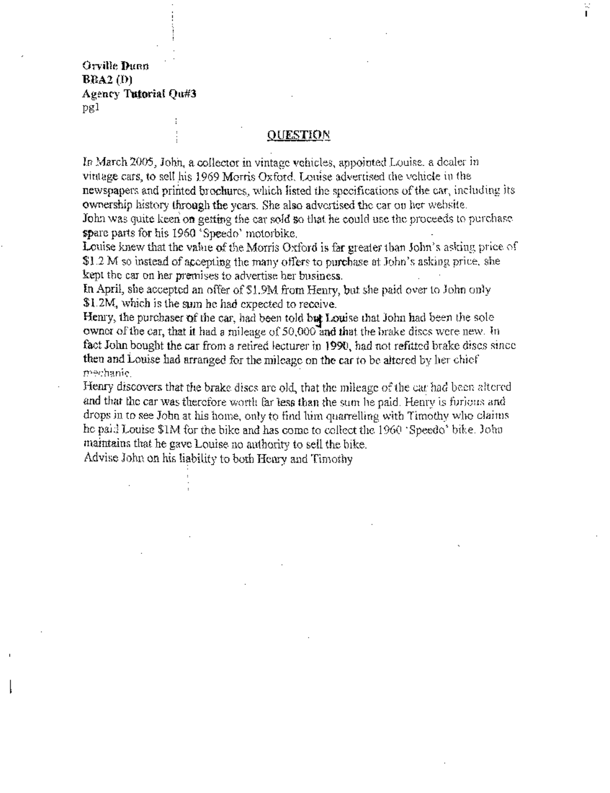 Agency Sample Answer - Business Law - Studocu