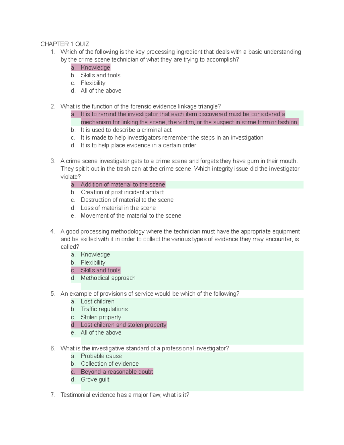 Crime Scene Quiz CH 1 - Kelsie Bryand Quiz Question with Correct ...