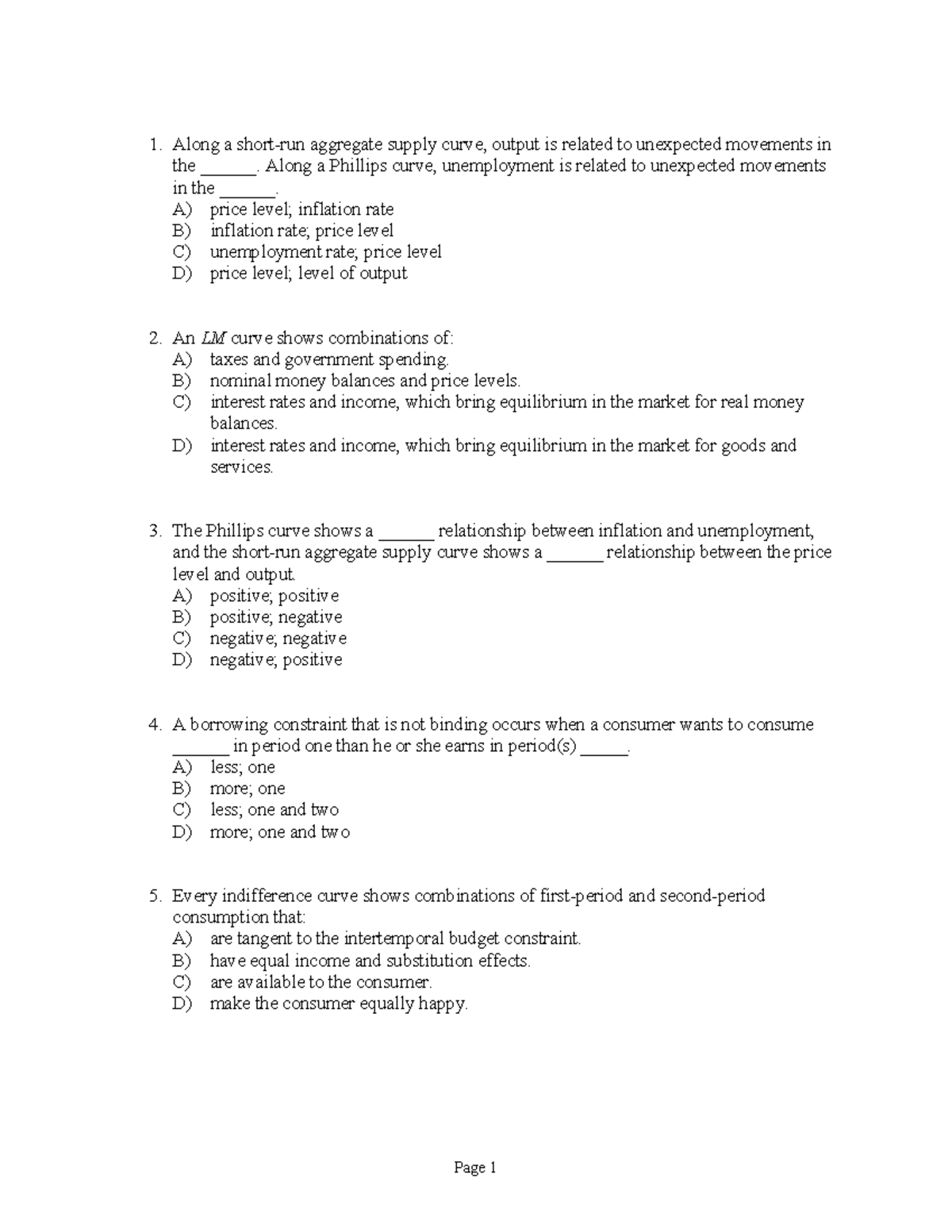 Final Practice - Page 1 Along a short-run aggregate supply curve ...