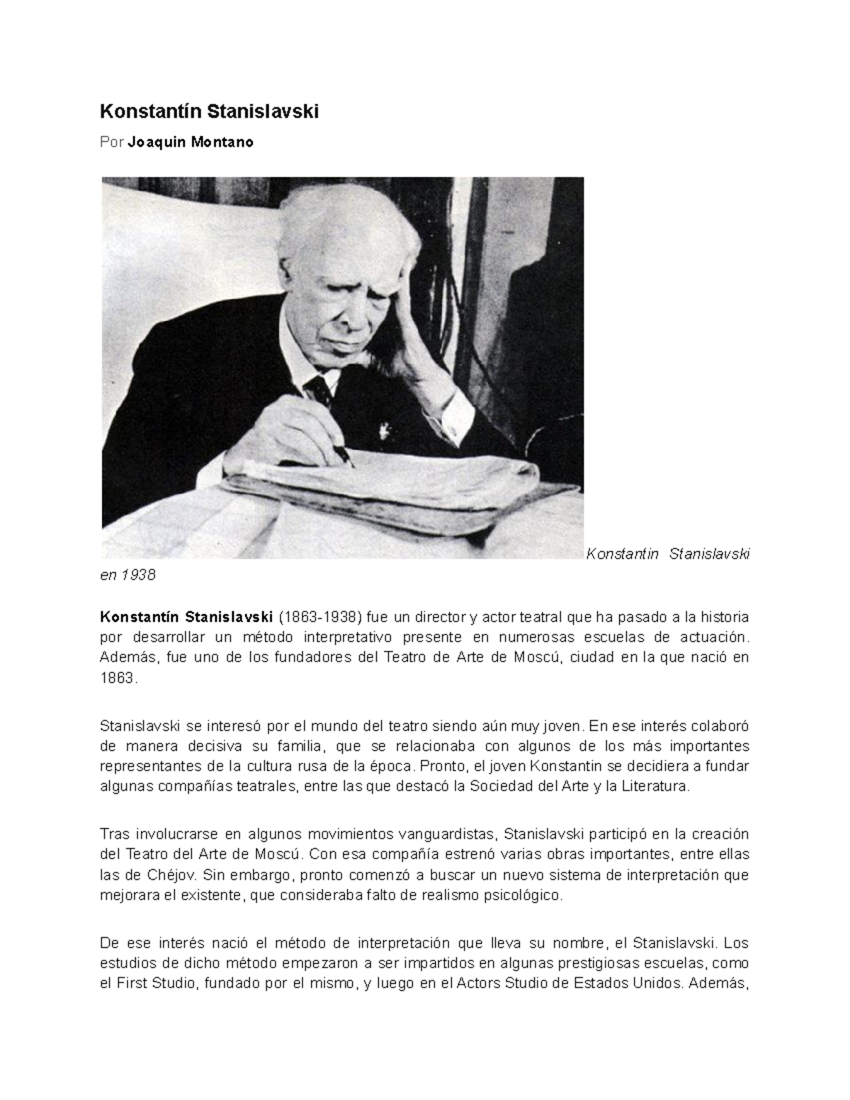 Biografía de Stalisnavski - Konstantín Stanislavski Por Joaquin Montano ...