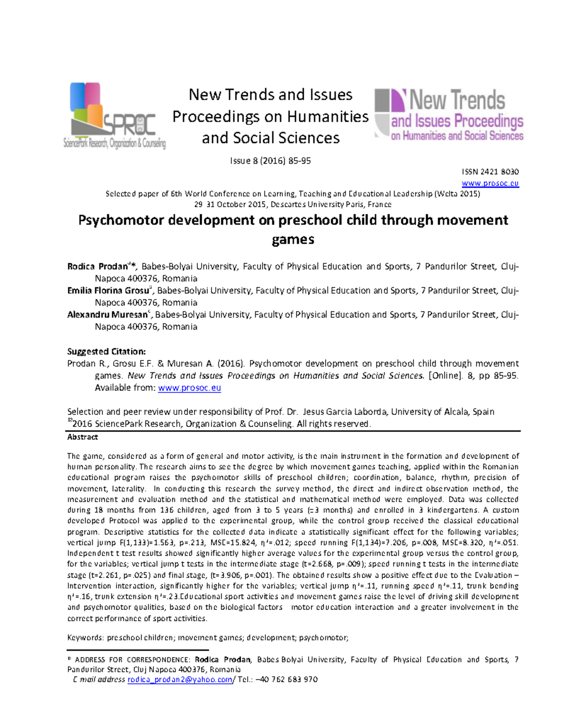 Psychomotor development on preschool chi - New Trends and Issues Proceedings on Humanities and ...