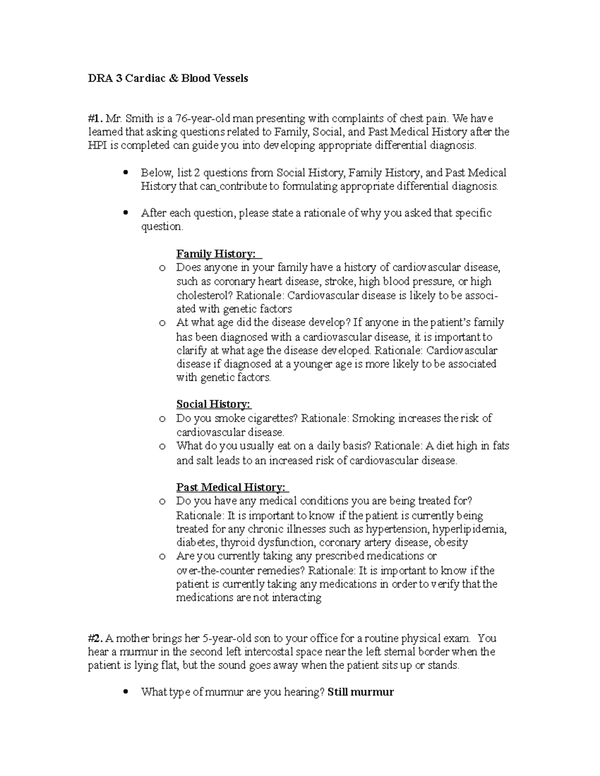 DRA 3 - study - DRA 3 Cardiac & Blood Vessels #1. Mr. Smith is a 76 ...