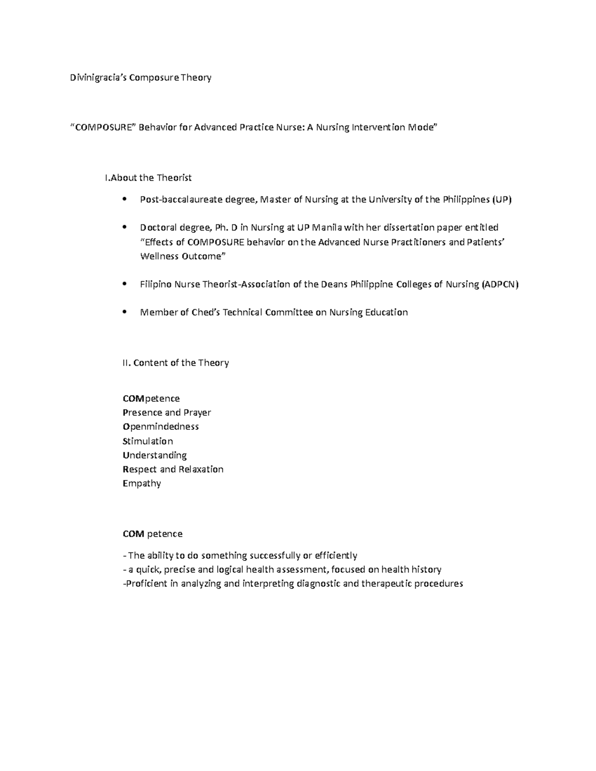 Divinigracia'S Composure Model of Intervention - Divinigracia’s ...