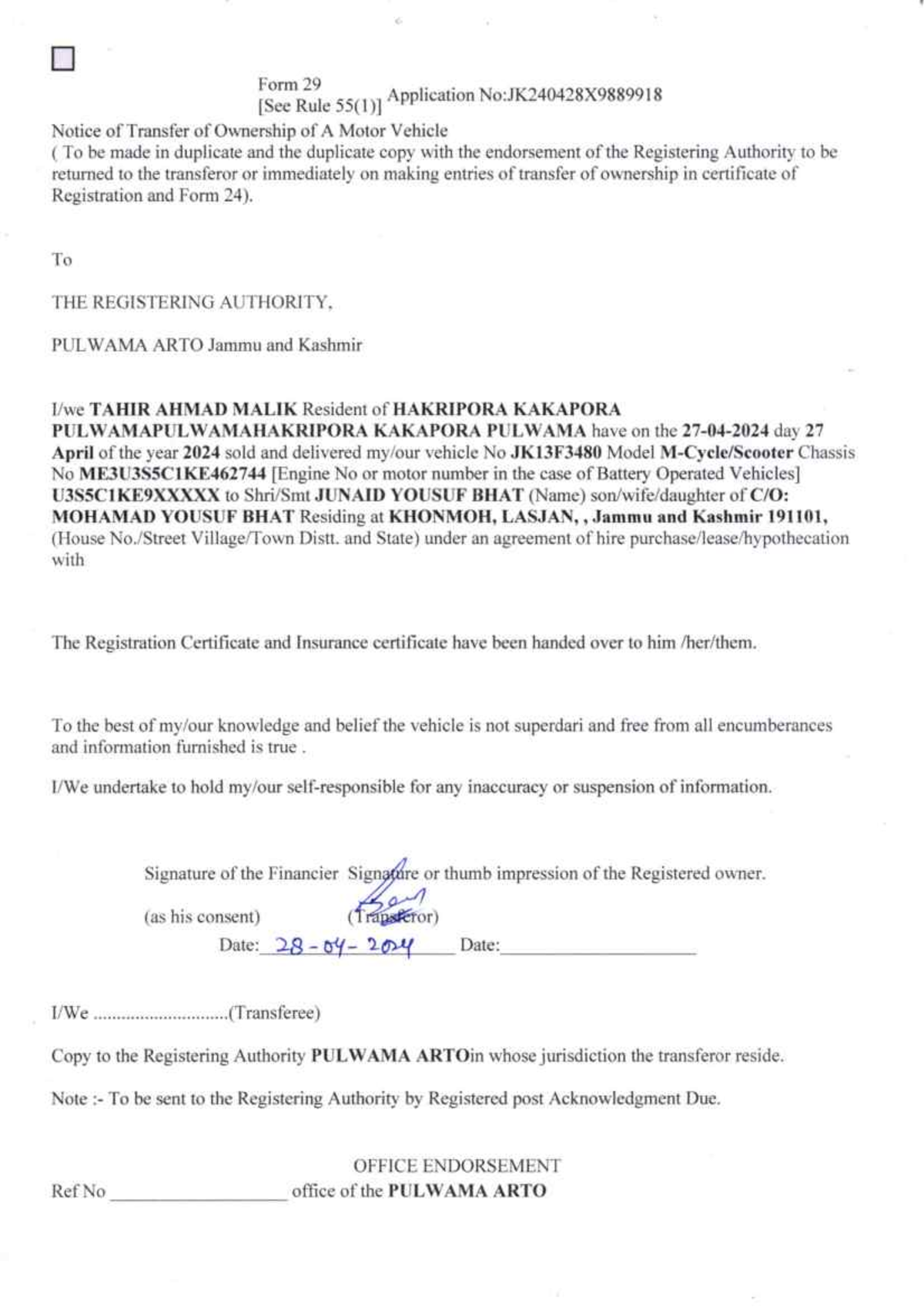 Img20240428 2008 5397 - form 29 transport - Software Testing - Studocu