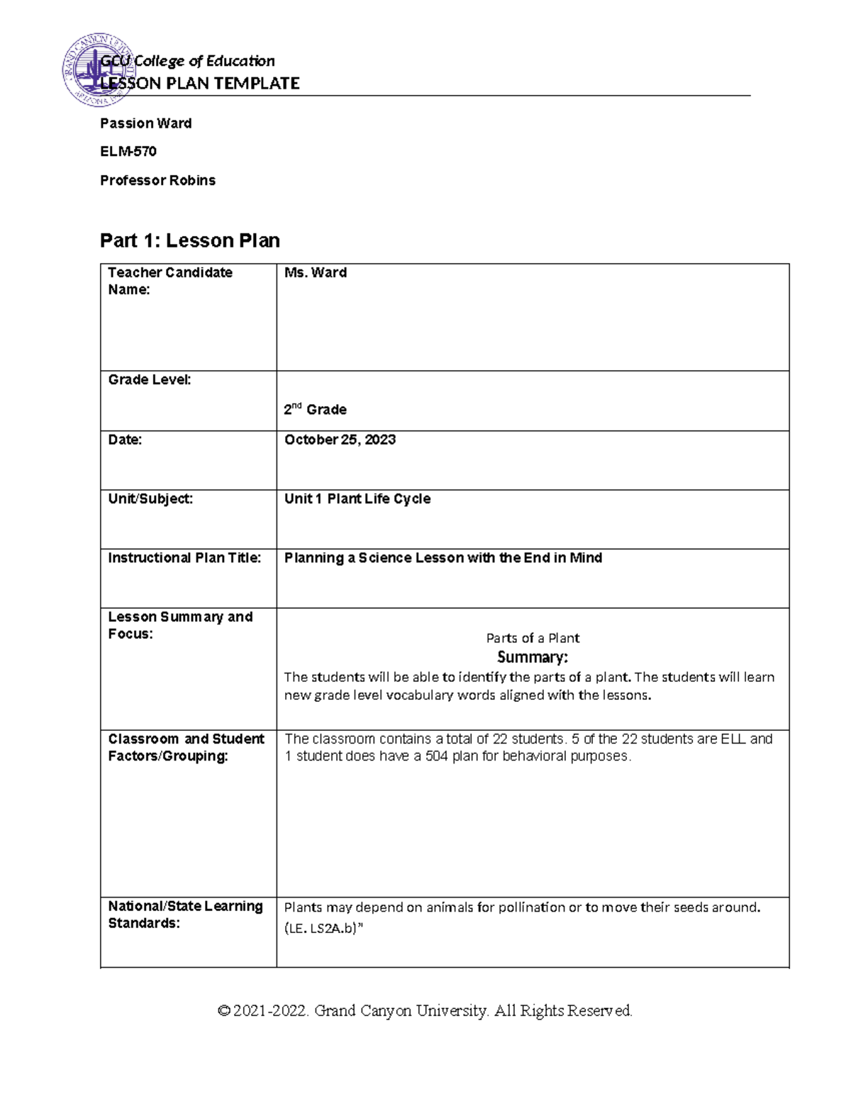 Plant life cycle lp - Lesson Plan - LESSON PLAN TEMPLATE Passion Ward ...