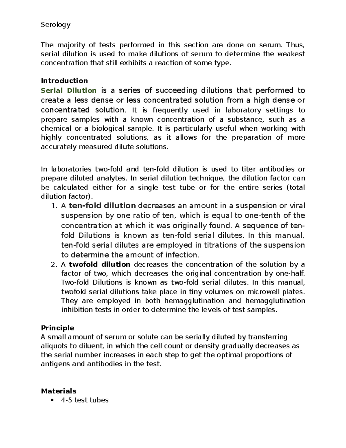 Serology - Manual Lab - Serology The majority of tests performed in ...