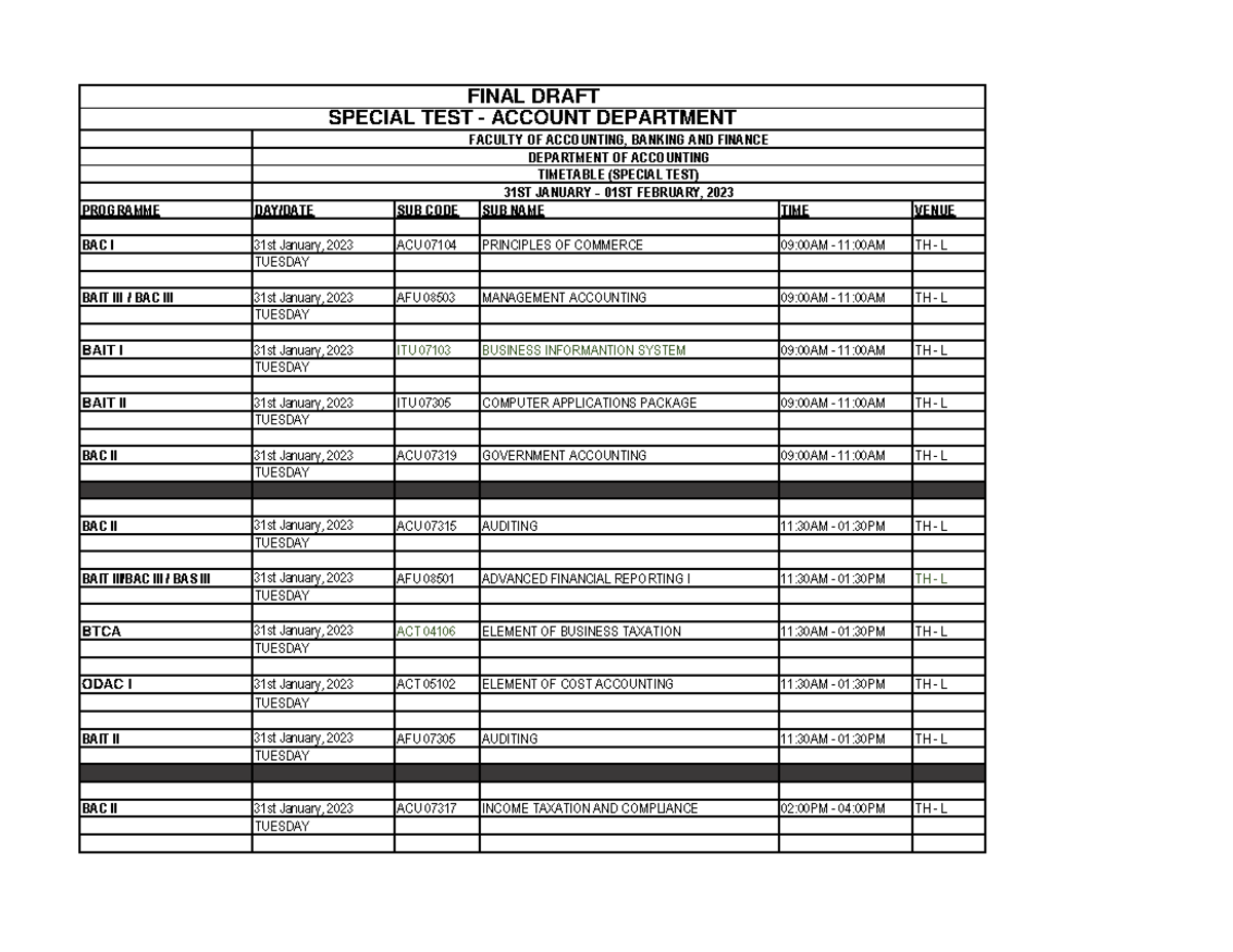 Special TEST Final Draft 2023 - Account Department - PROGRAMME DAY/DATE ...