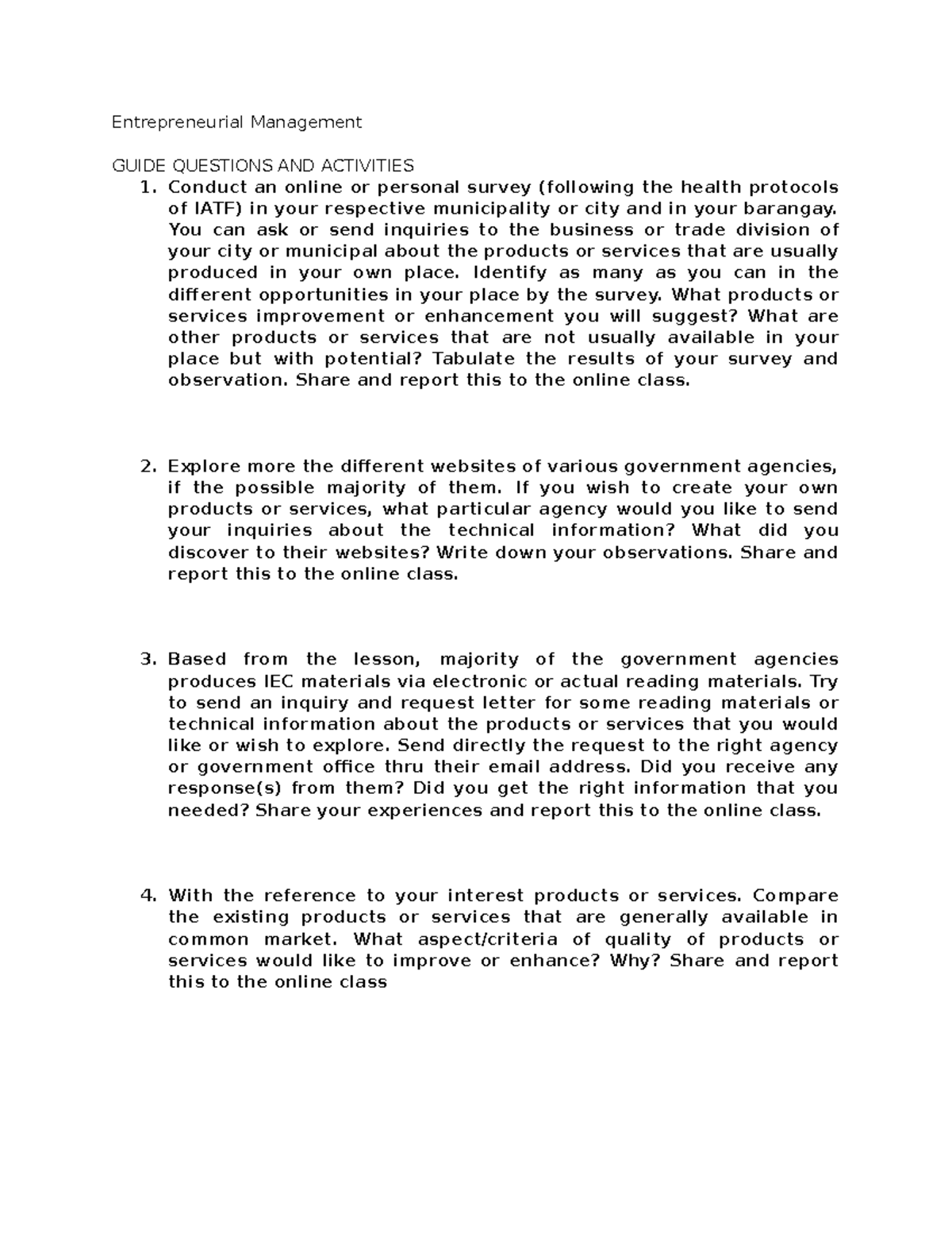 Entrep - For Marketing STudent - Entrepreneurial Management GUIDE ...