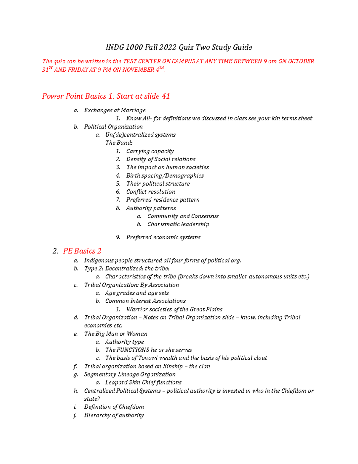 INDG 1000 Fall 2022 Quiz Two Study Guide - INDG 1000 Fall 2022 Quiz Two ...