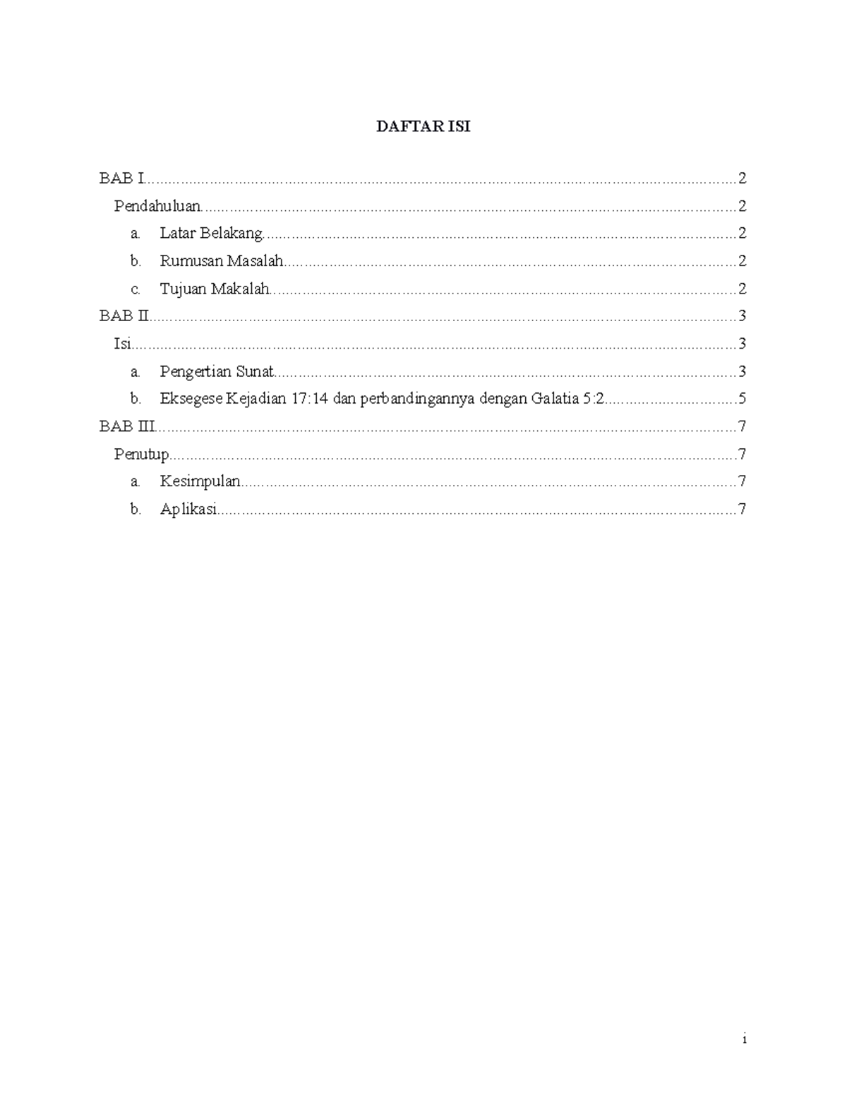 Makalah Konsep Sunat - DAFTAR ISI BAB - Studocu