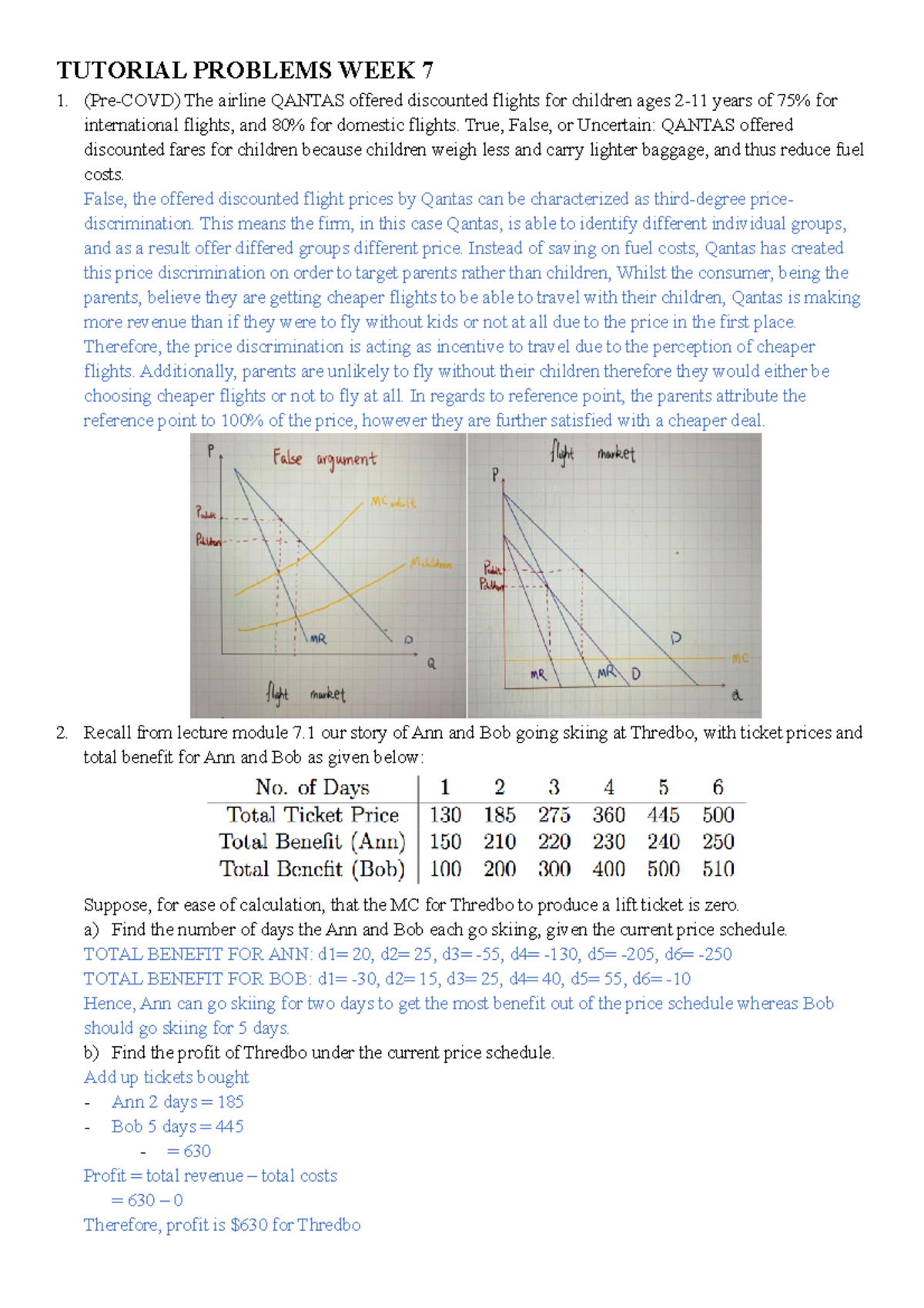 Wk7-12 tut problems - TUTORIAL PROBLEMS WEEK 7 (Pre-COVD) The airline QANTAS offered discounted ...