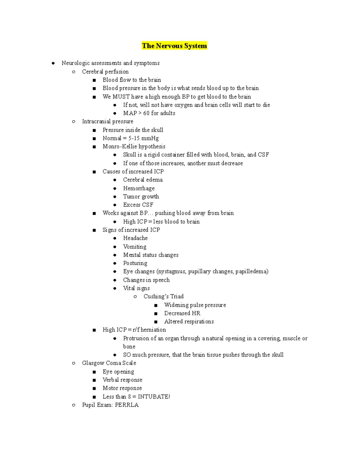 Nervous System - The Nervous System Neurologic assessments and symptoms ...