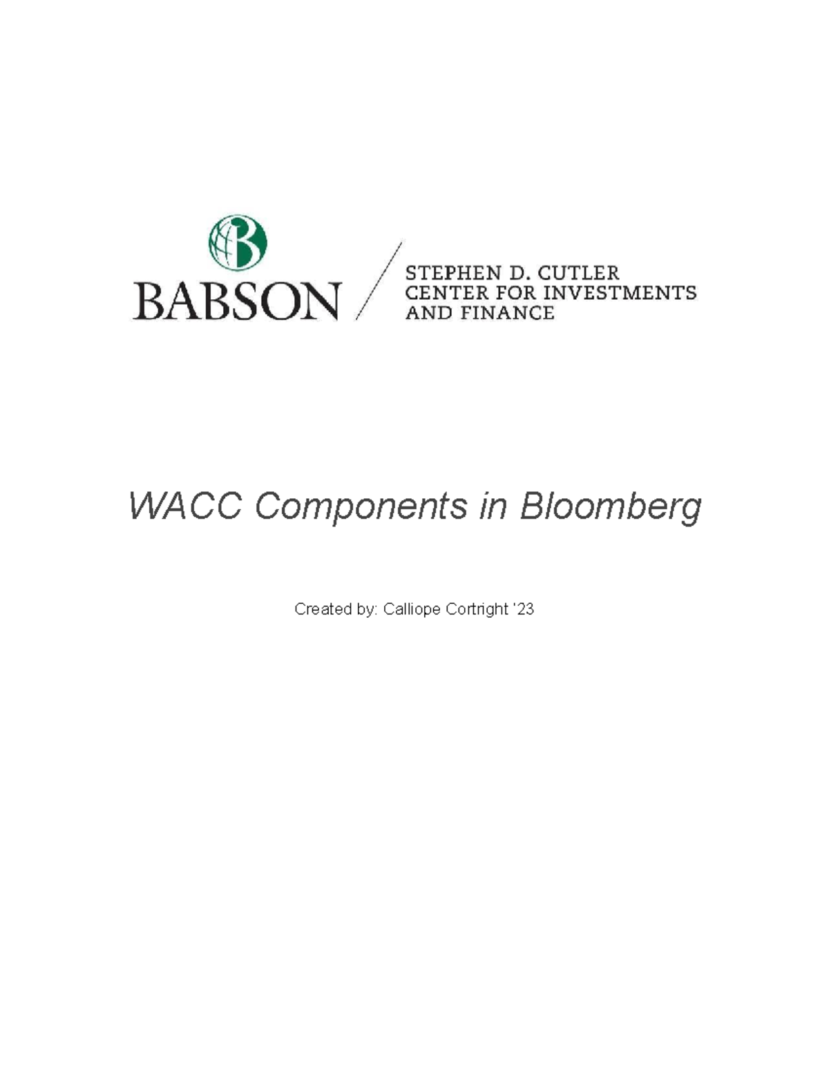 WACC Components in Bloomberg - Created by: Calliope Cortright ’ 1 ...