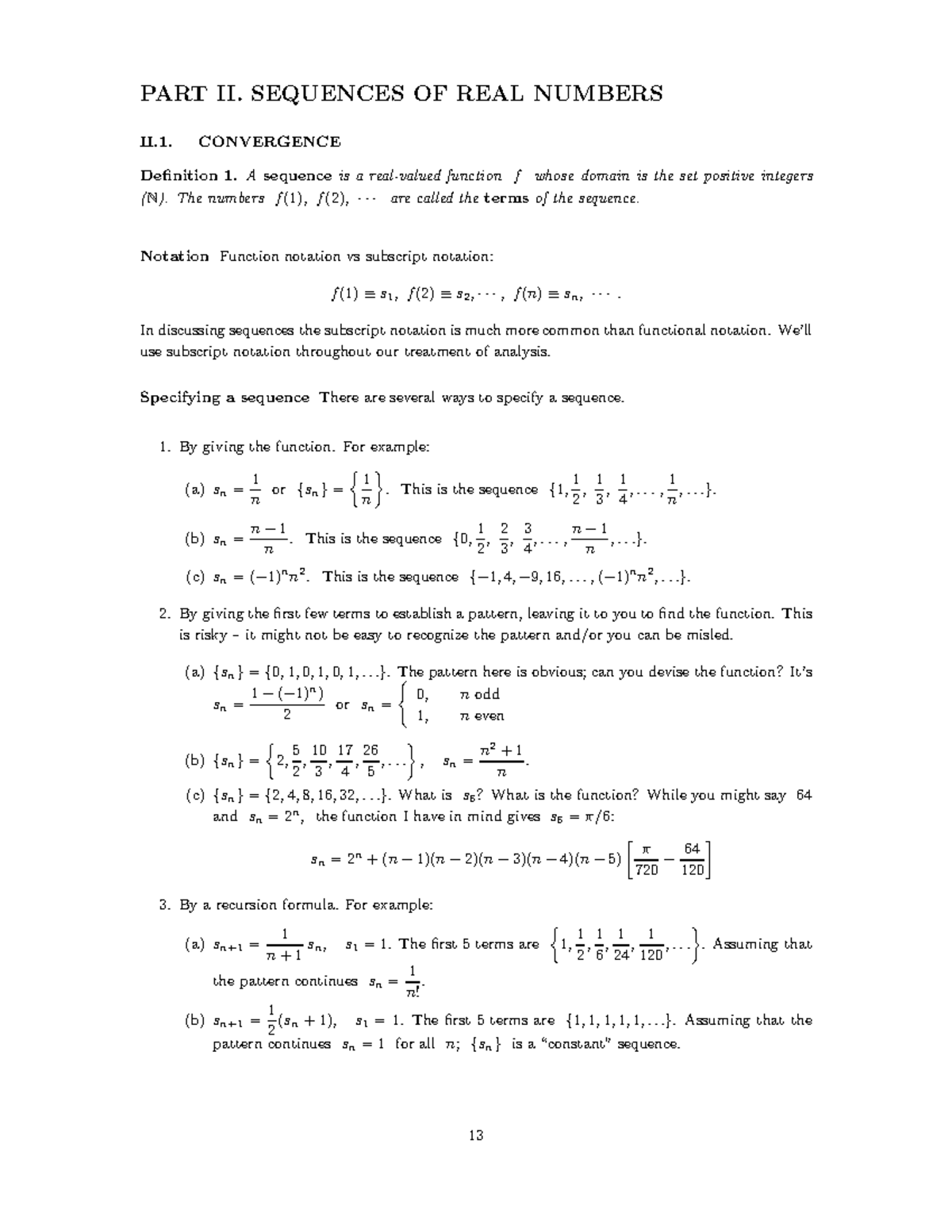 Sequences Lecture Notes Part Ii Sequences Of Real Numbers Ii Convergence Definition 1 A