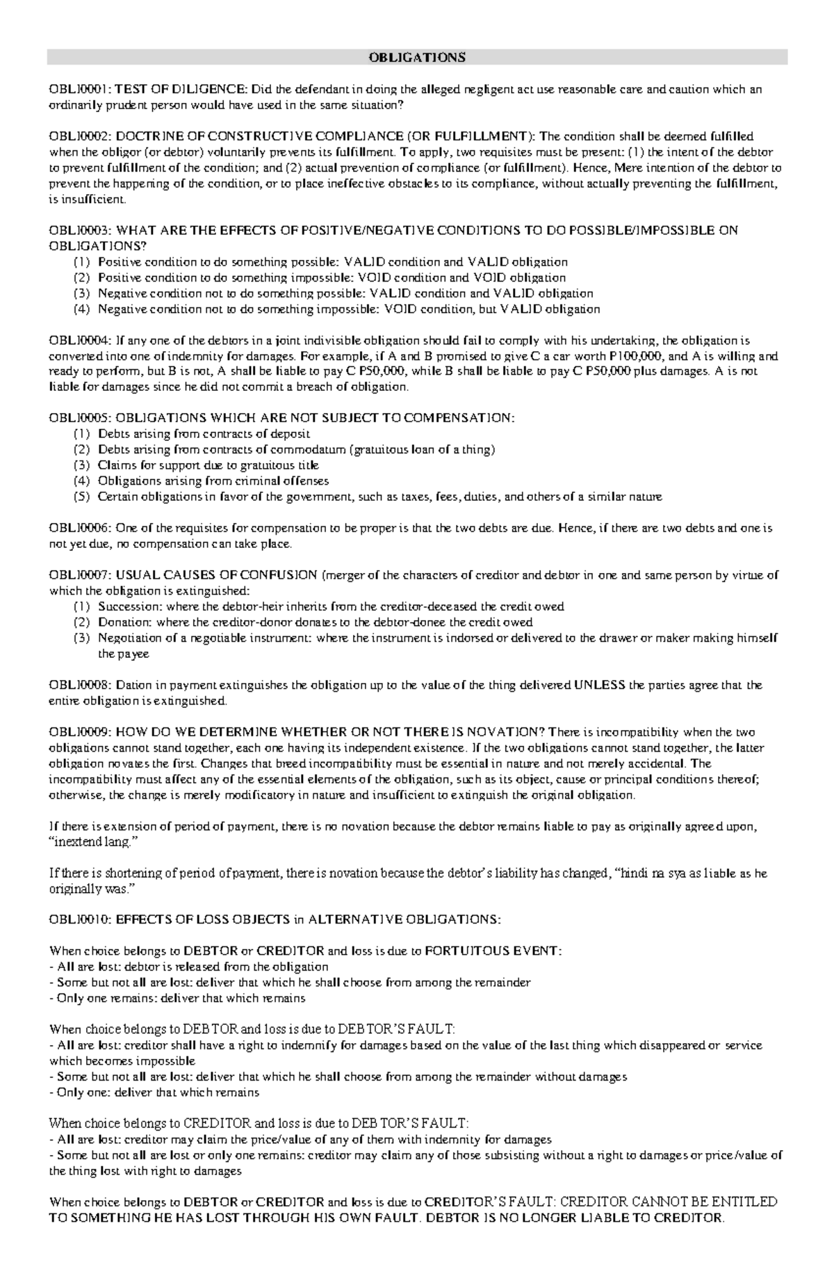 Regulatory Framework and Business Transactions Notes - OBLIGATIONS ...