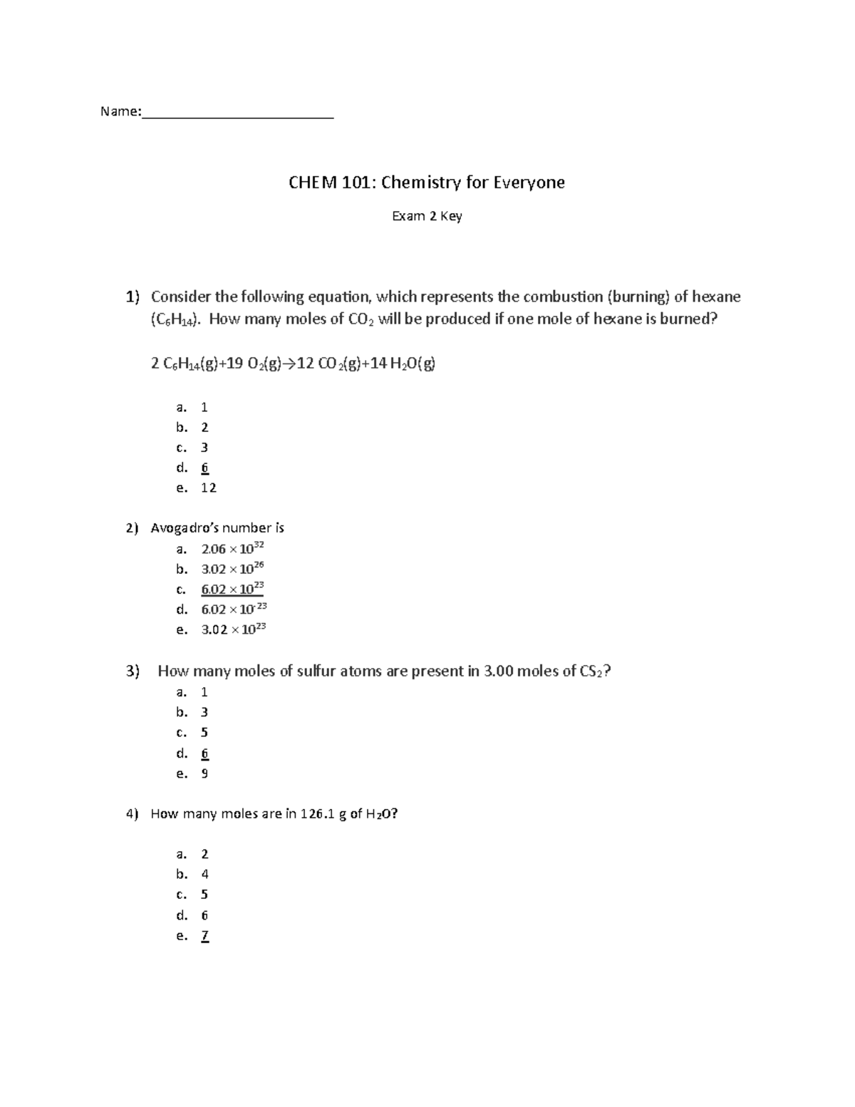 Practice Exam 2 Key to Study - Name:_________________________ CHEM 101 ...