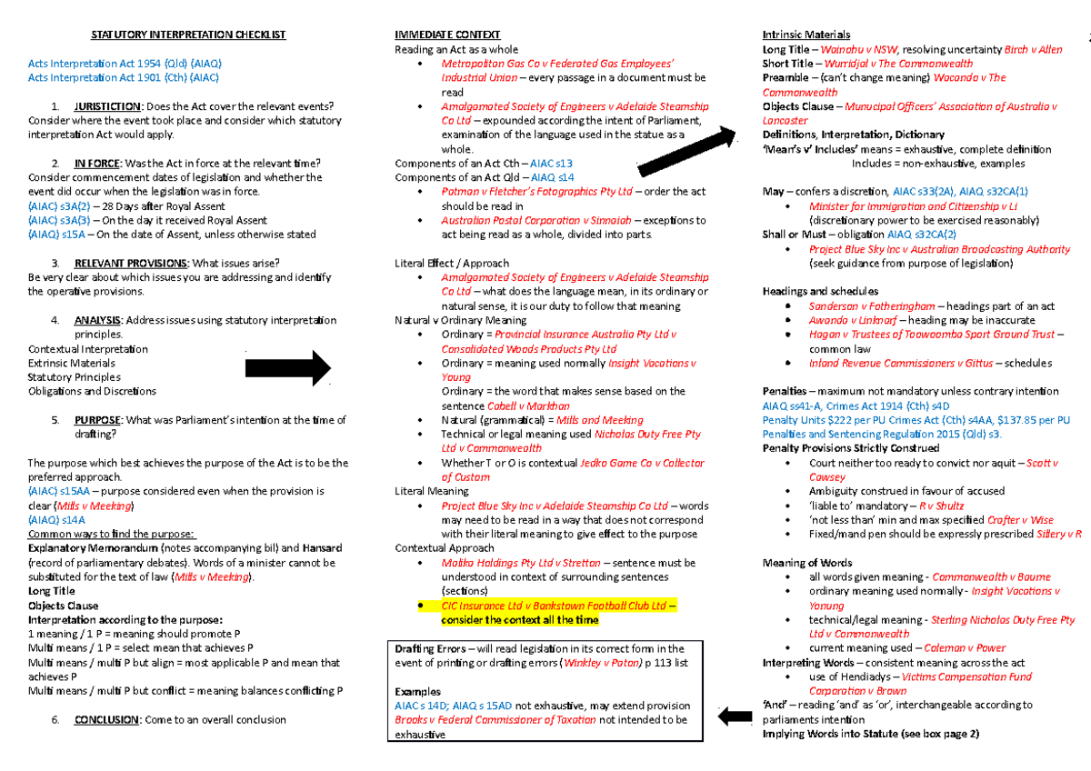 Steps For Statutory Interpretation STATUTORY INTERPRETATION CHECKLIST