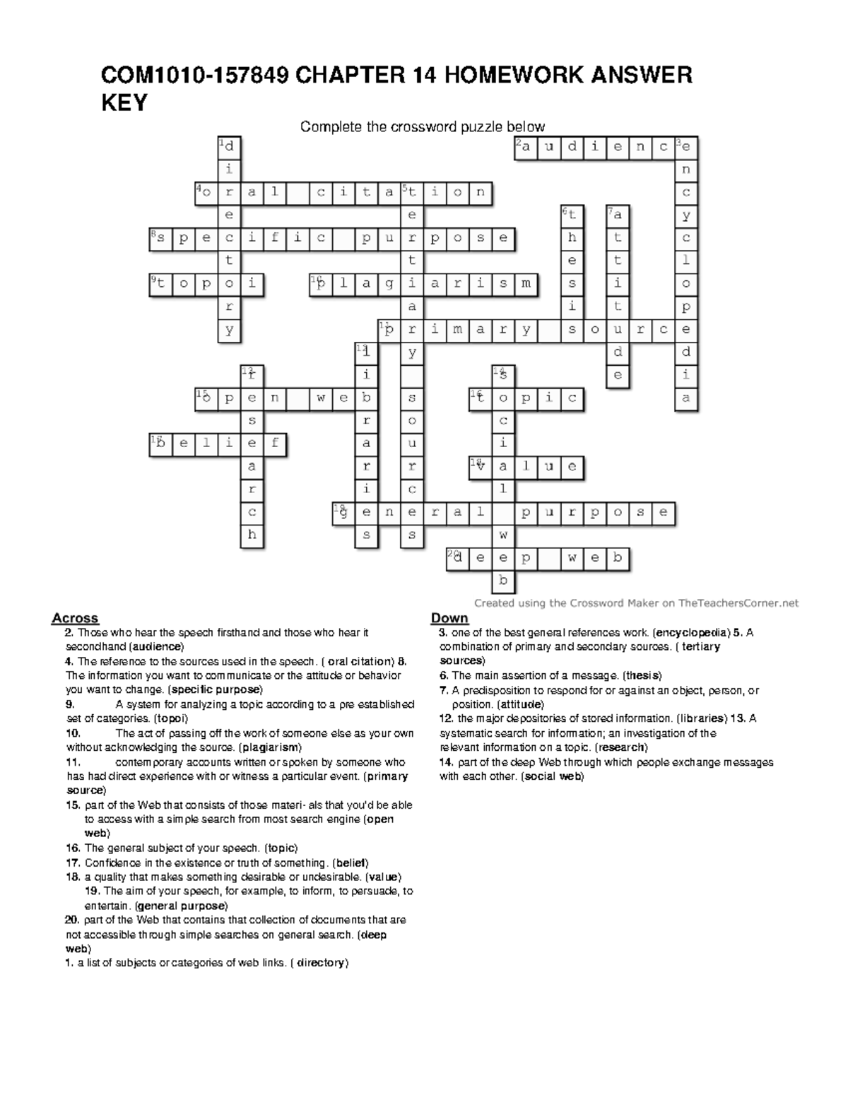 COM1010 Chapter 14 Homework Answer KEY COM1010 157849 CHAPTER 14