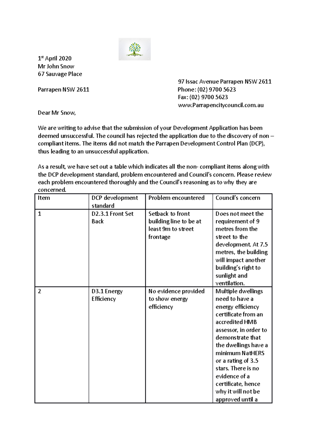Residential Building assessment 1 - 1 st April 2020 Mr John Snow 67 ...