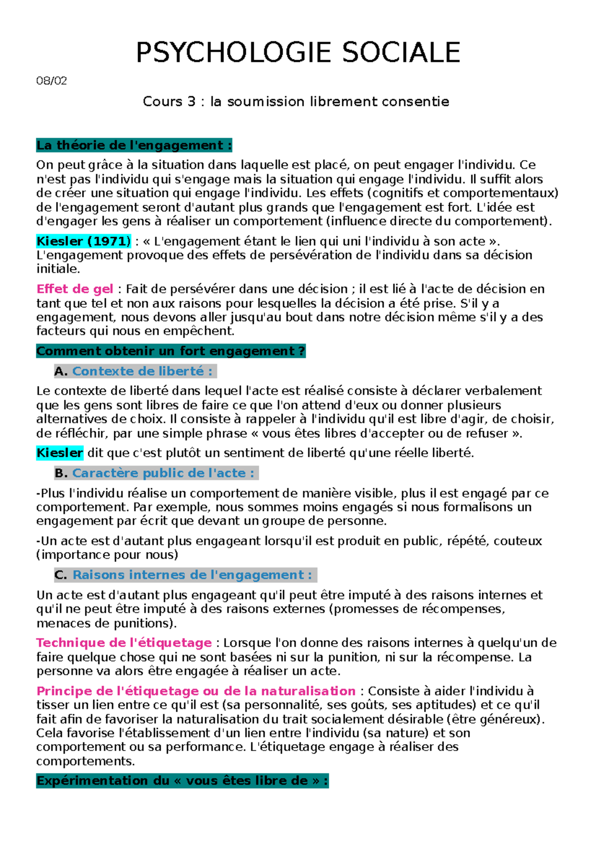 Cours 3° - PSYCHOLOGIE SOCIALE 08/ Cours 3 : la soumission librement ...