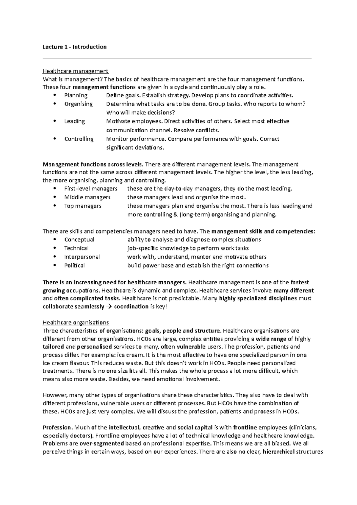 BMO 25306 - College - Lecture 1 - Introduction Healthcare management ...