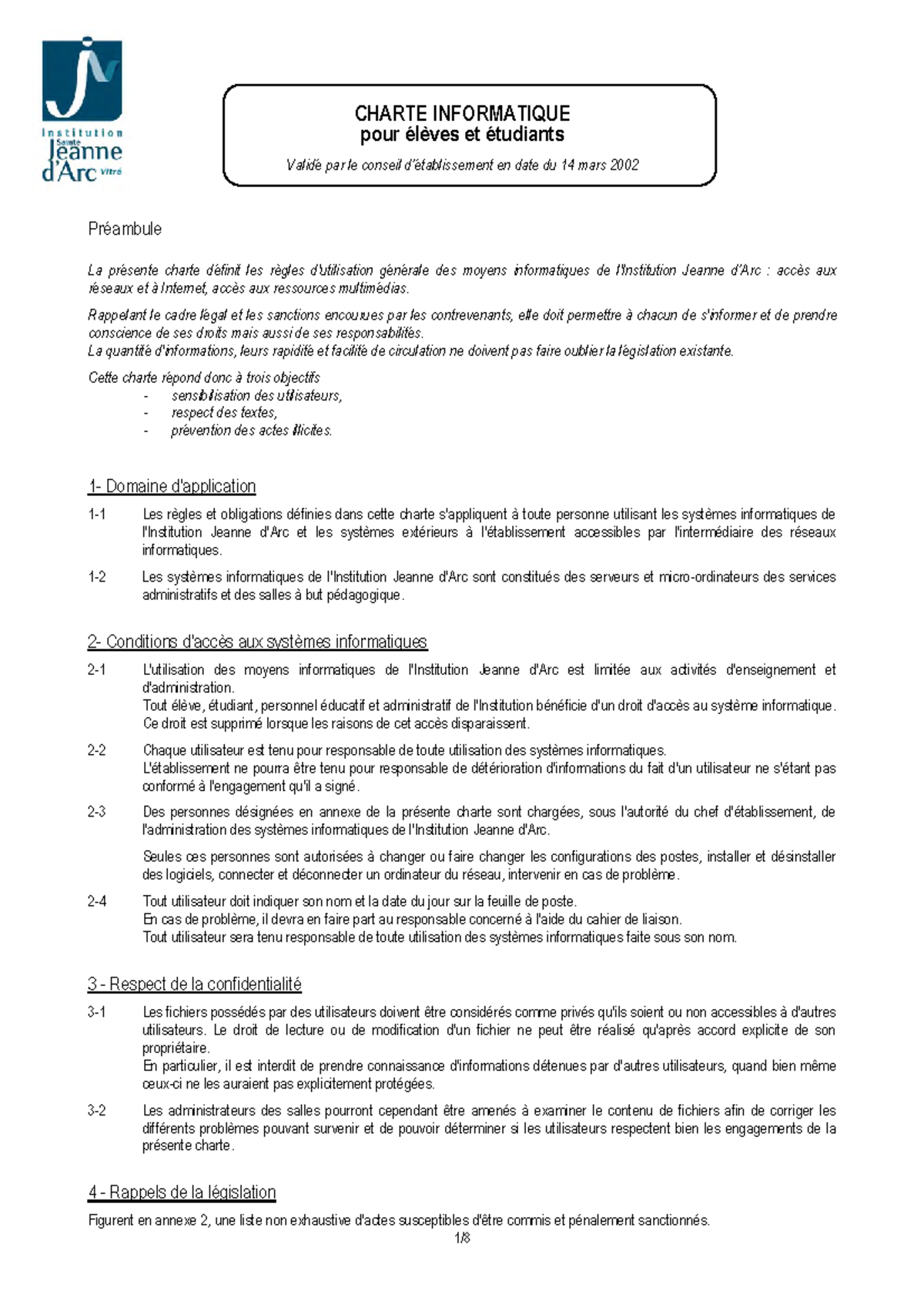 Charte informatique - CHARTE INFORMATIQUE pour élèves et étudiants ...