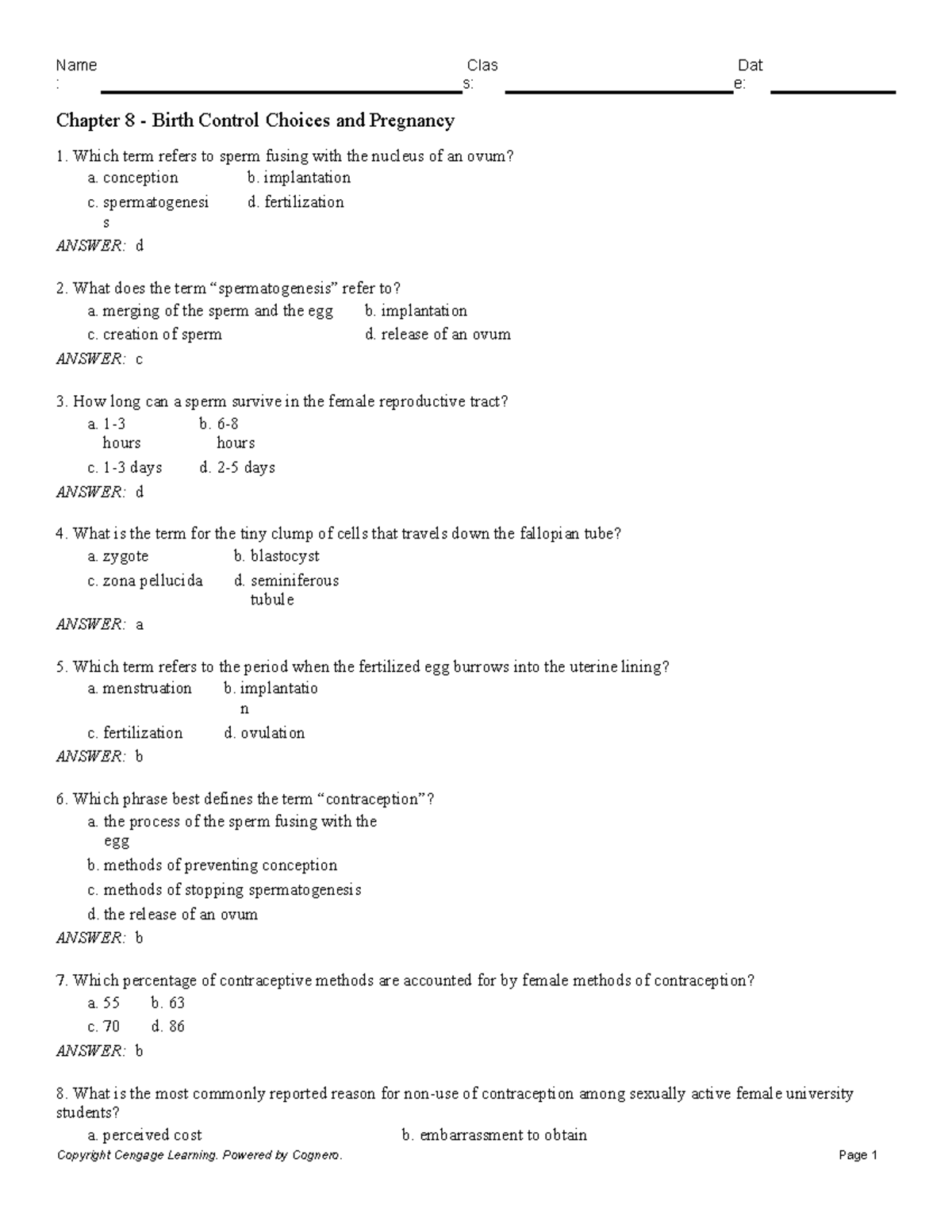 Chapter 8 Birth Control Choices and Pregnancy - : s: e: Chapter 8 ...