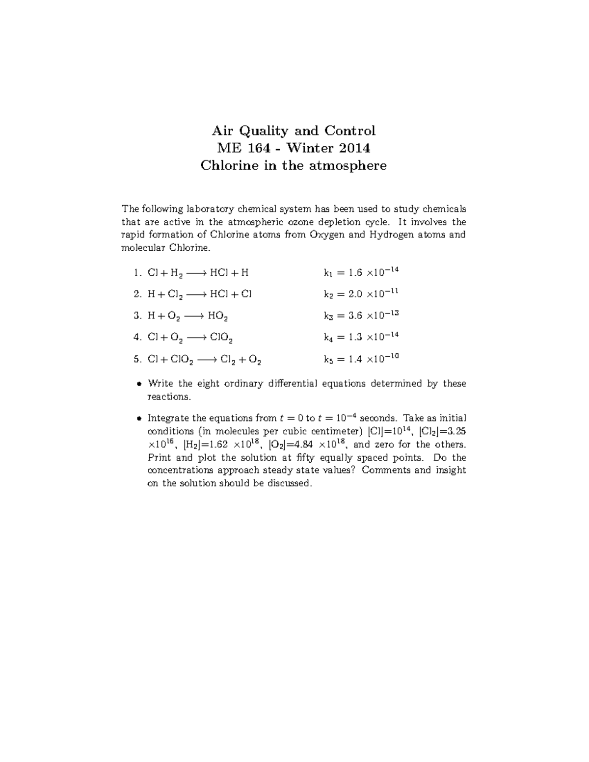 Chlorine Box Model - Air Quality and Control ME 164 - Winter 2014 ...