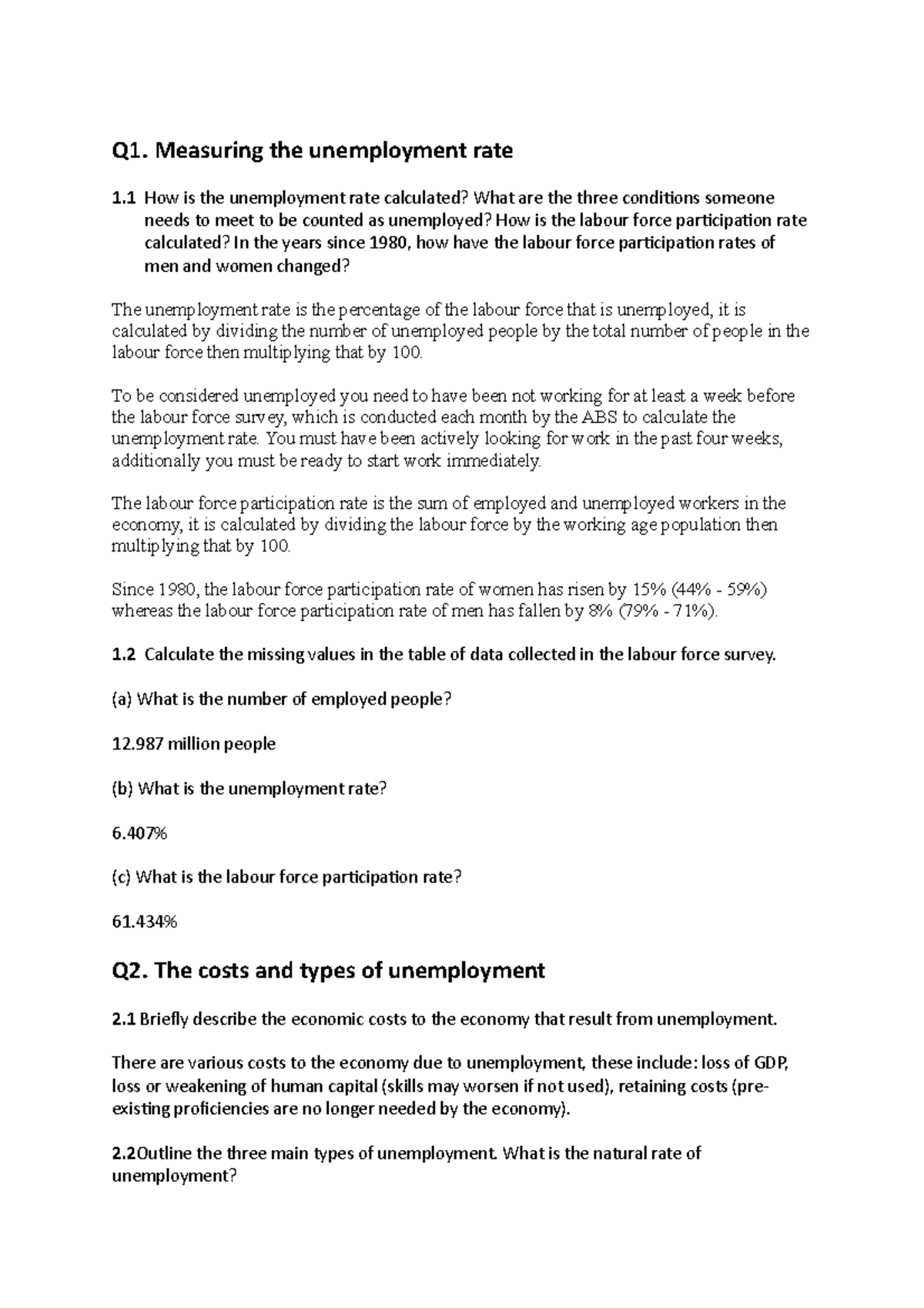 Macro questions week 4 - Q1. Measuring the unemployment rate 1 How is ...