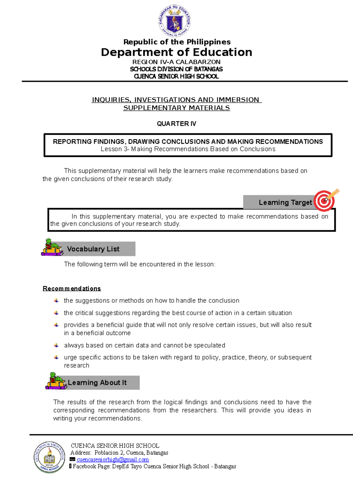 Supplementary-Summary-recommendation - Republic of the Philippines ...
